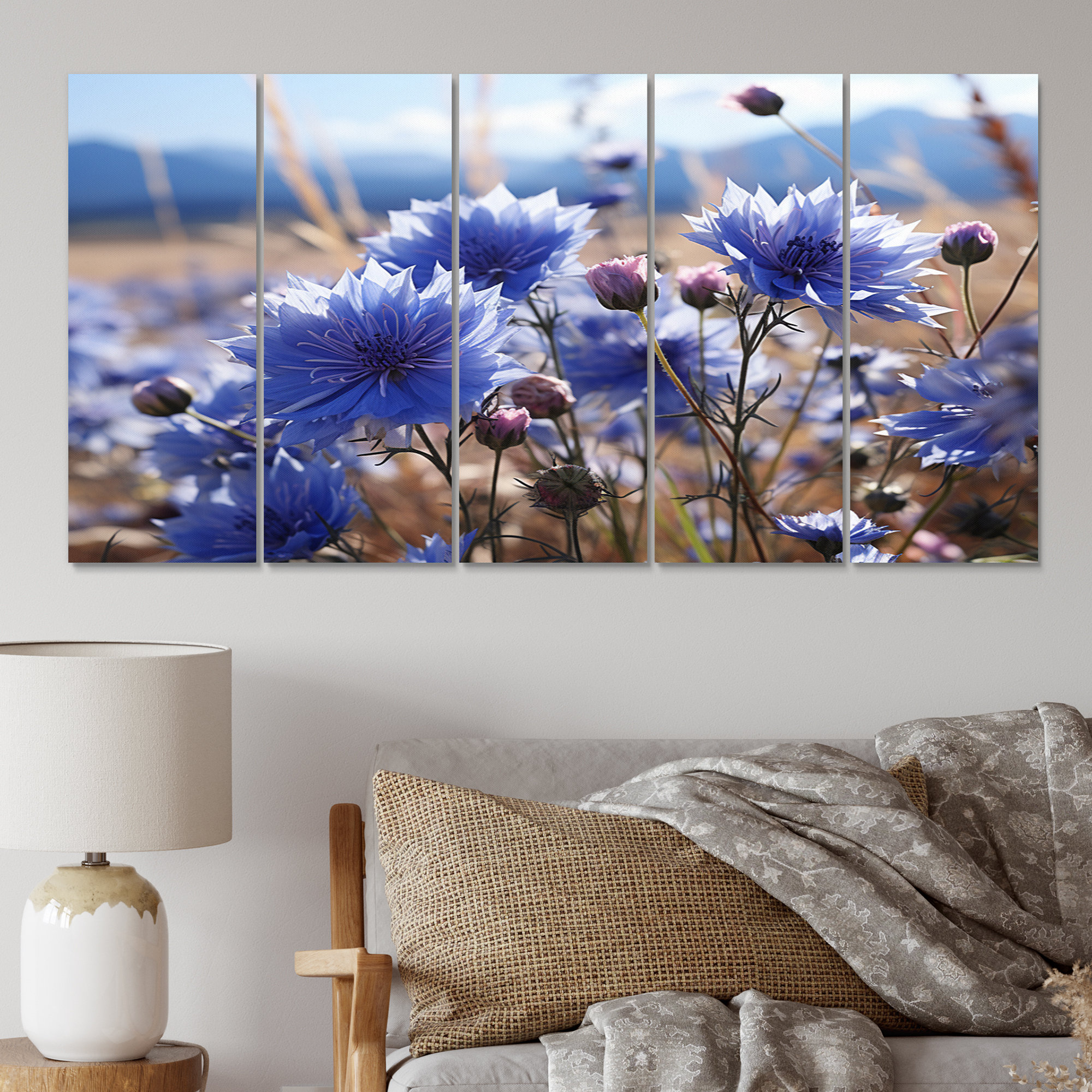 Design Art Cornflowers Field VIII - Floral Metal Art Print Set | Wayfair