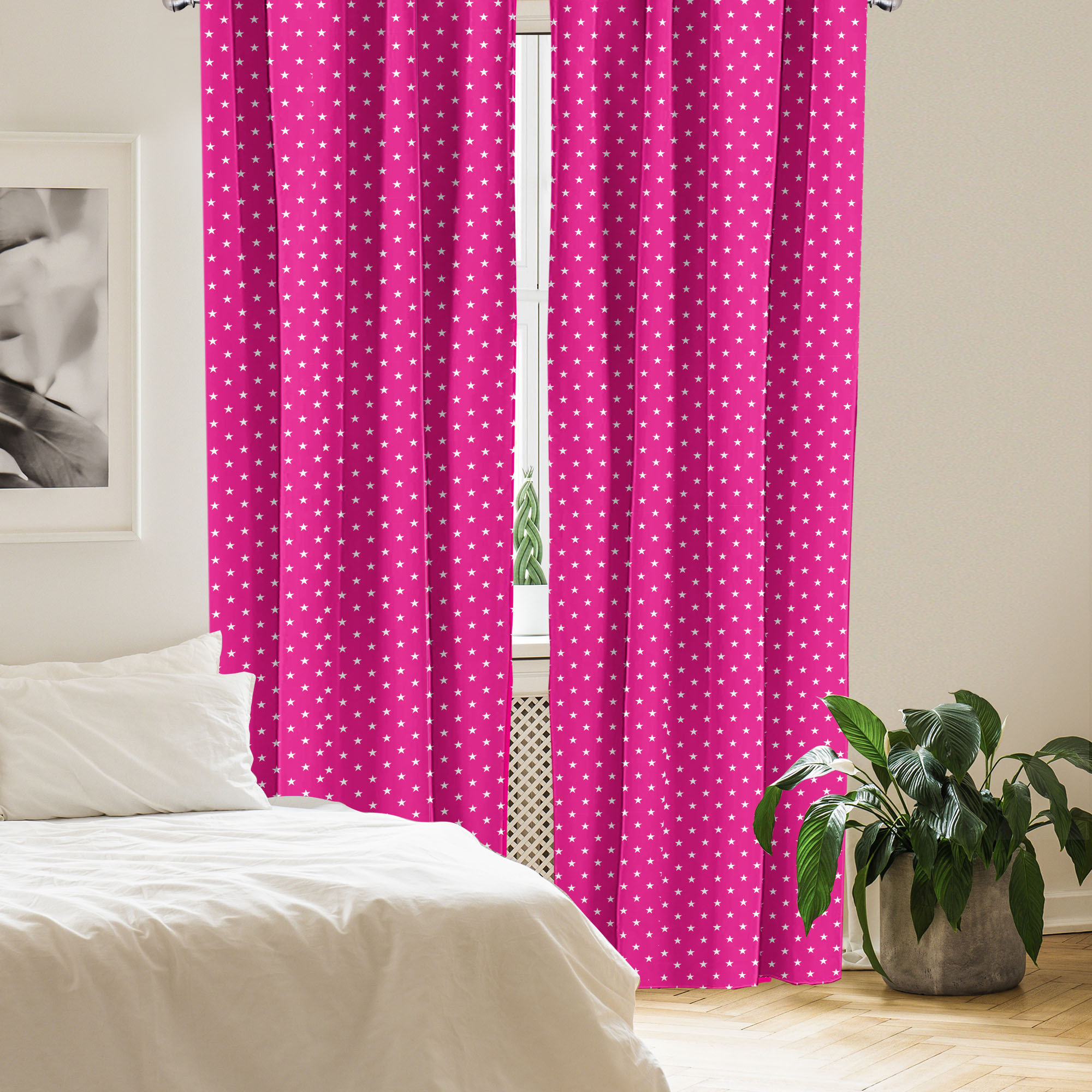 Bungalow Rose Hot Pink 4-Panel Curtains, White Stars Girlish, Hot Pink ...