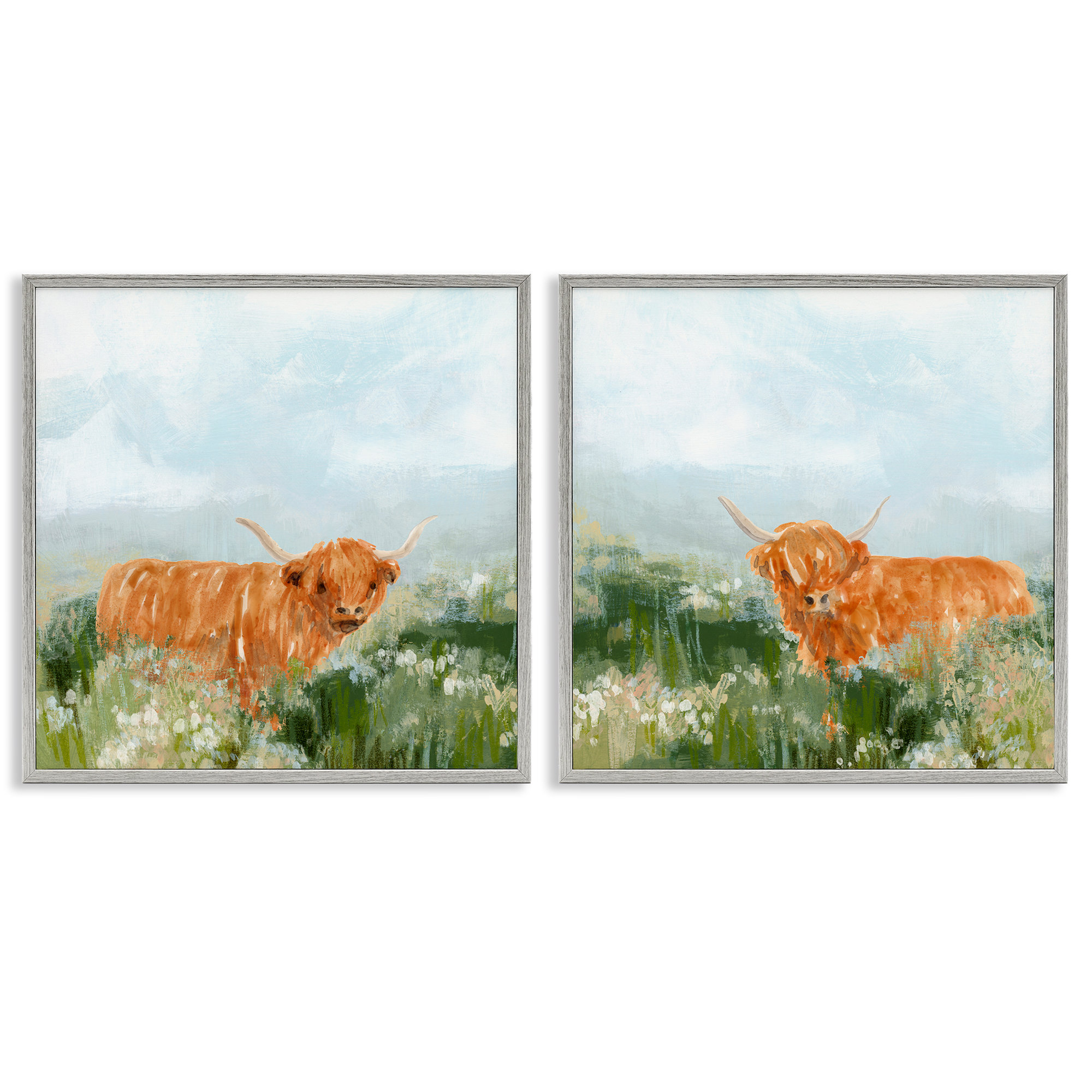 Ophelia & Co. Shaggy Highland Cow in Field 2 PC Giclee Art Set by June ...