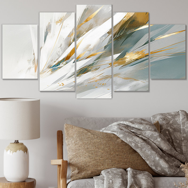 Mercer41 Gold and Cream Mosaic Echoes - Cubism Metal Wall Decor Set ...