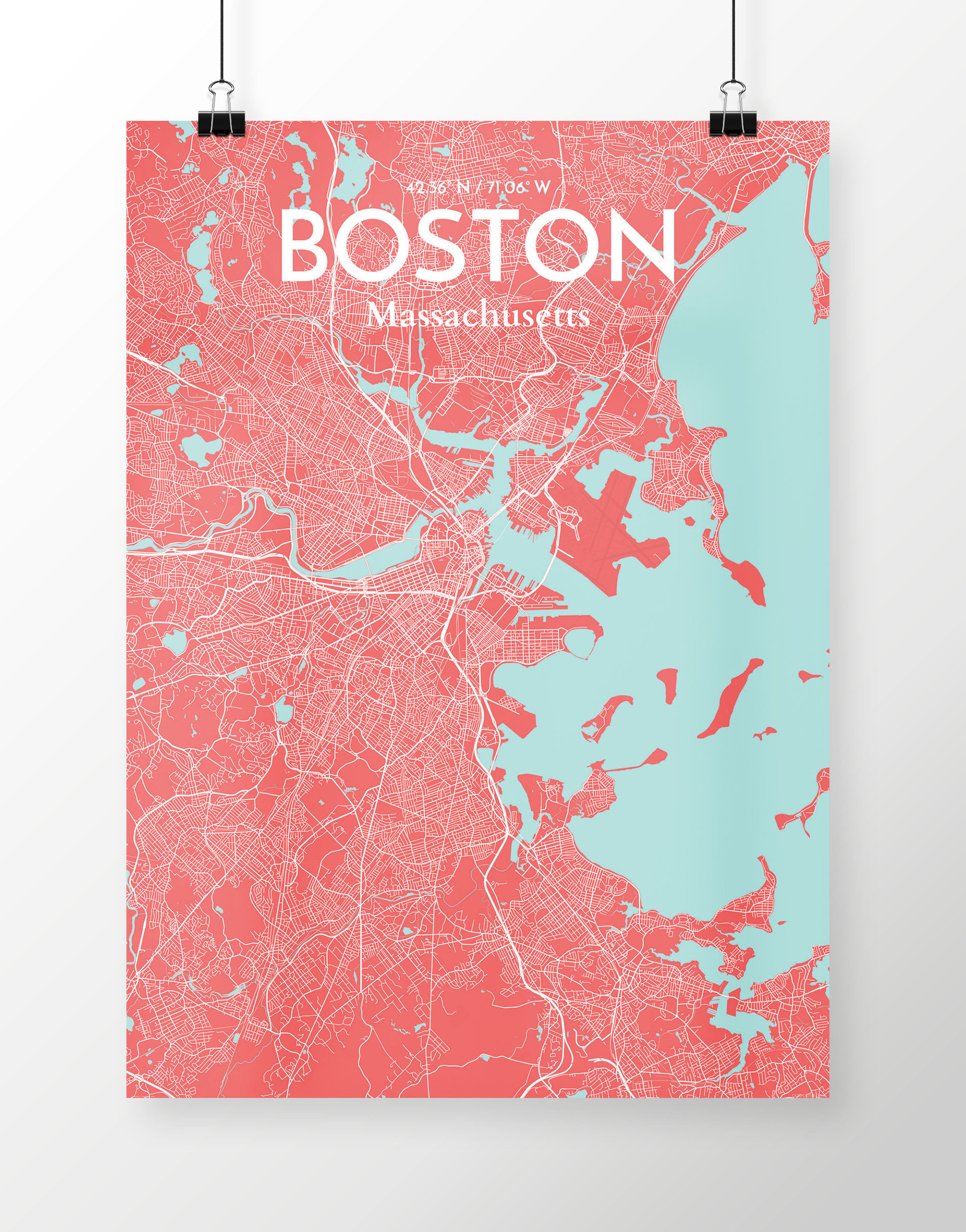 OurPoster.com 'Boston City Map' Graphic Art Print Poster in Maritime ...