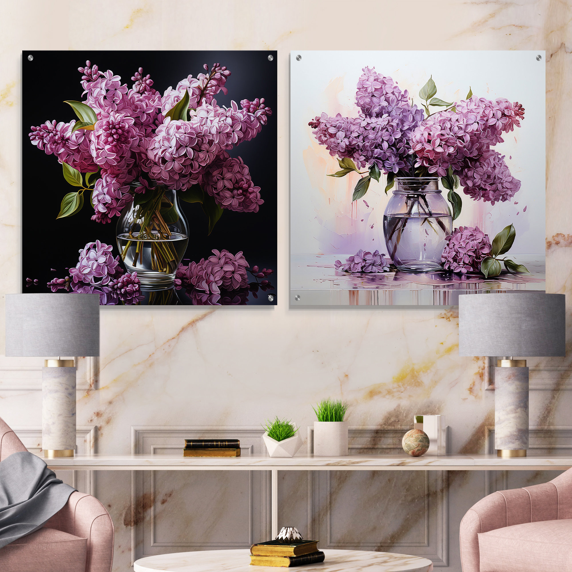 Lark Manor™ Elegant Lilac Bouquet Vase - Lilacs Acrylic Wall Art Glass ...