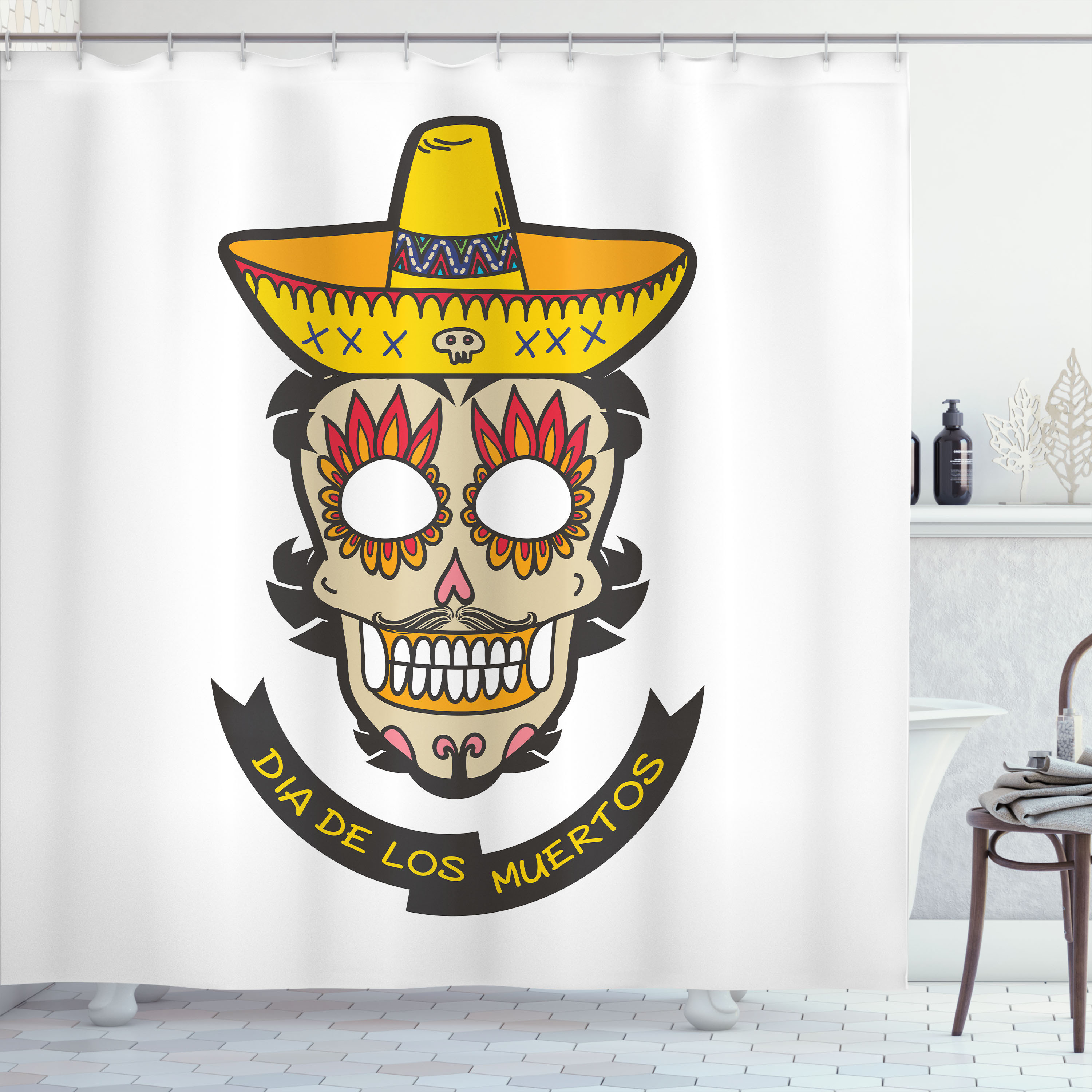 East Urban Home Dallace Day of Dead Shower Curtain Skull with Sombrero ...