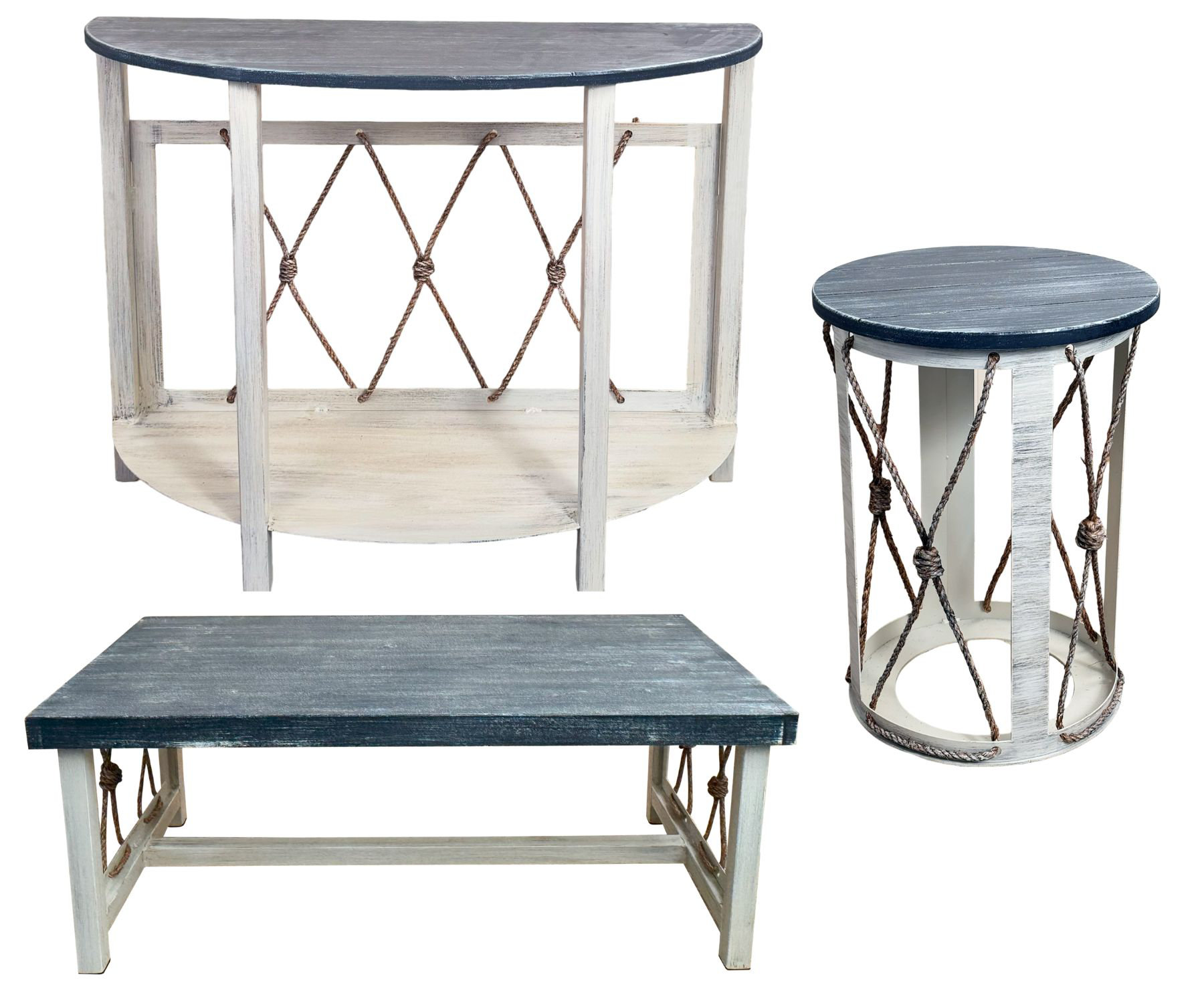 Longshore Tides Knotted Weathered Rope Table Set w/ Rough Sawn Tops ...