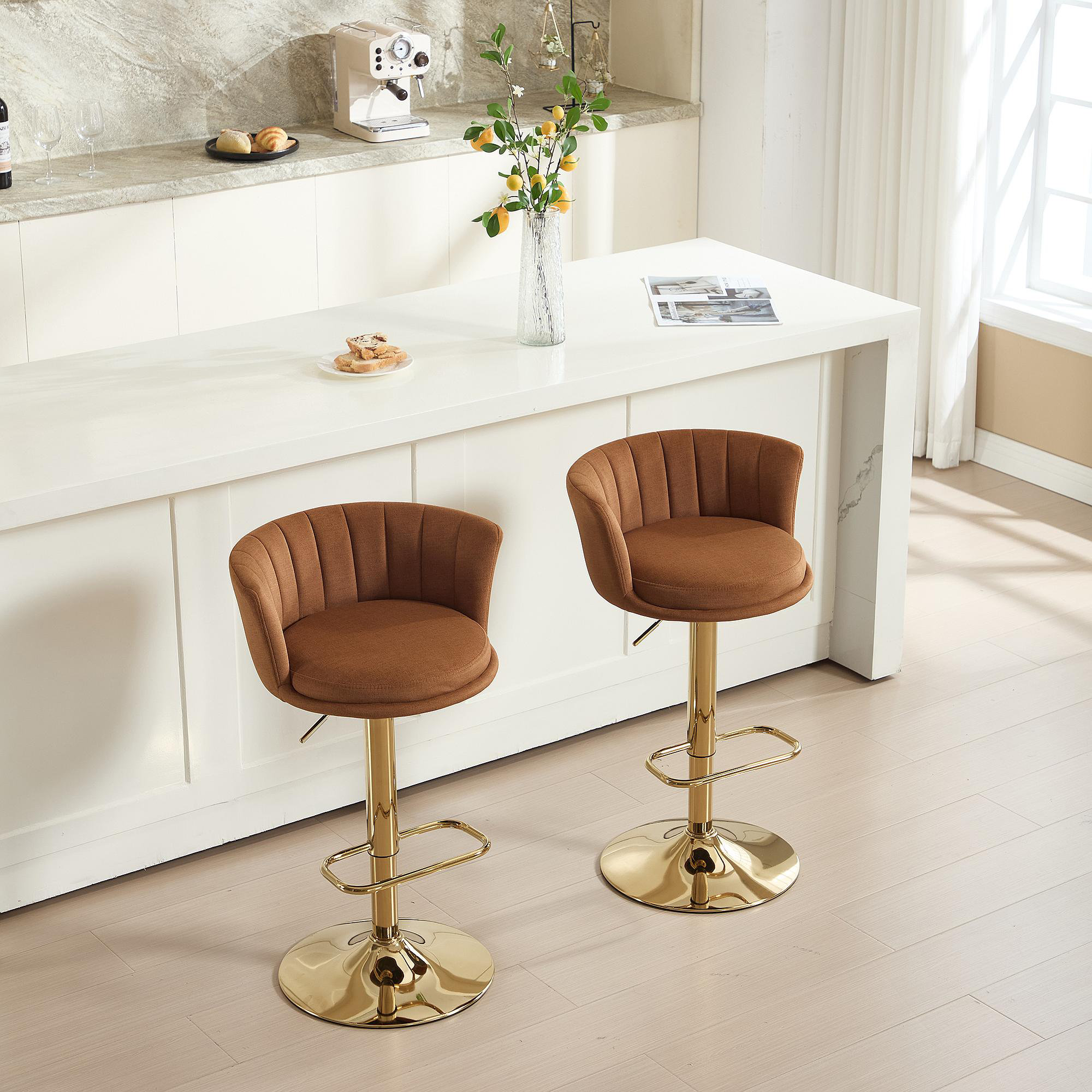 Ivy Bronx Set Of 2 Bar Stools,With Chrome Footrest And Base Swivel ...