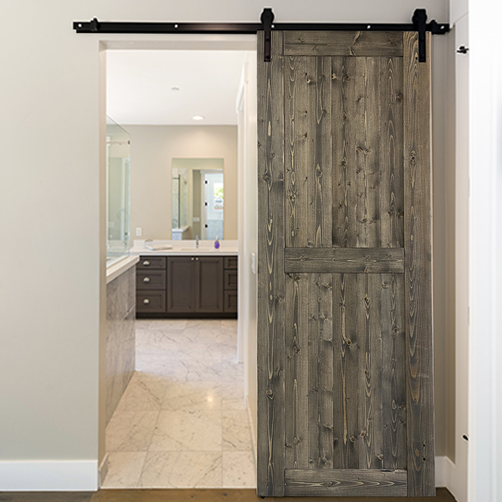 Winado Solid Wood Brown Barn Door with Installation Hardware Kit Barn ...