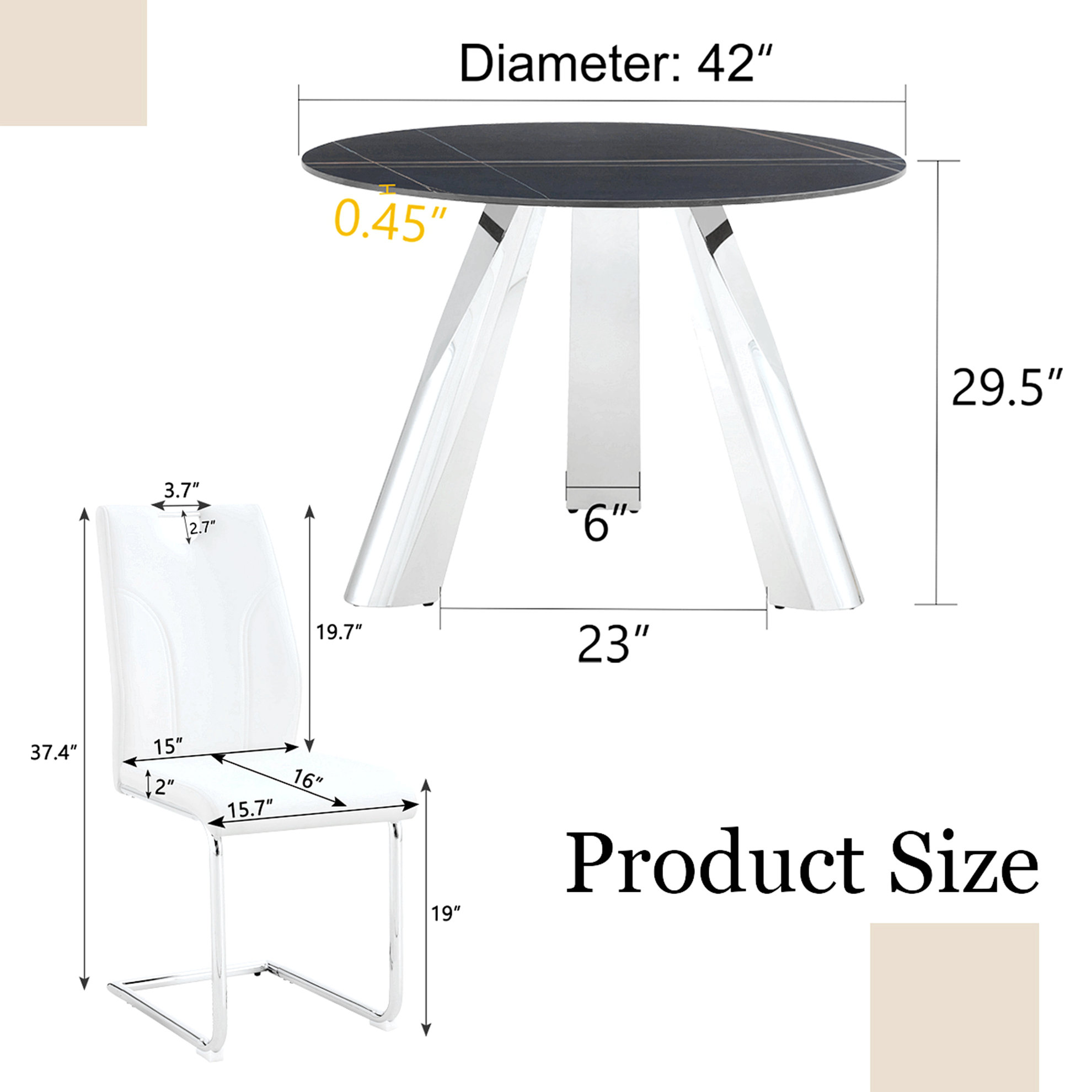 Orren Ellis Table And Chair Set.A 42-Inch Stainless Steel Leg Round ...