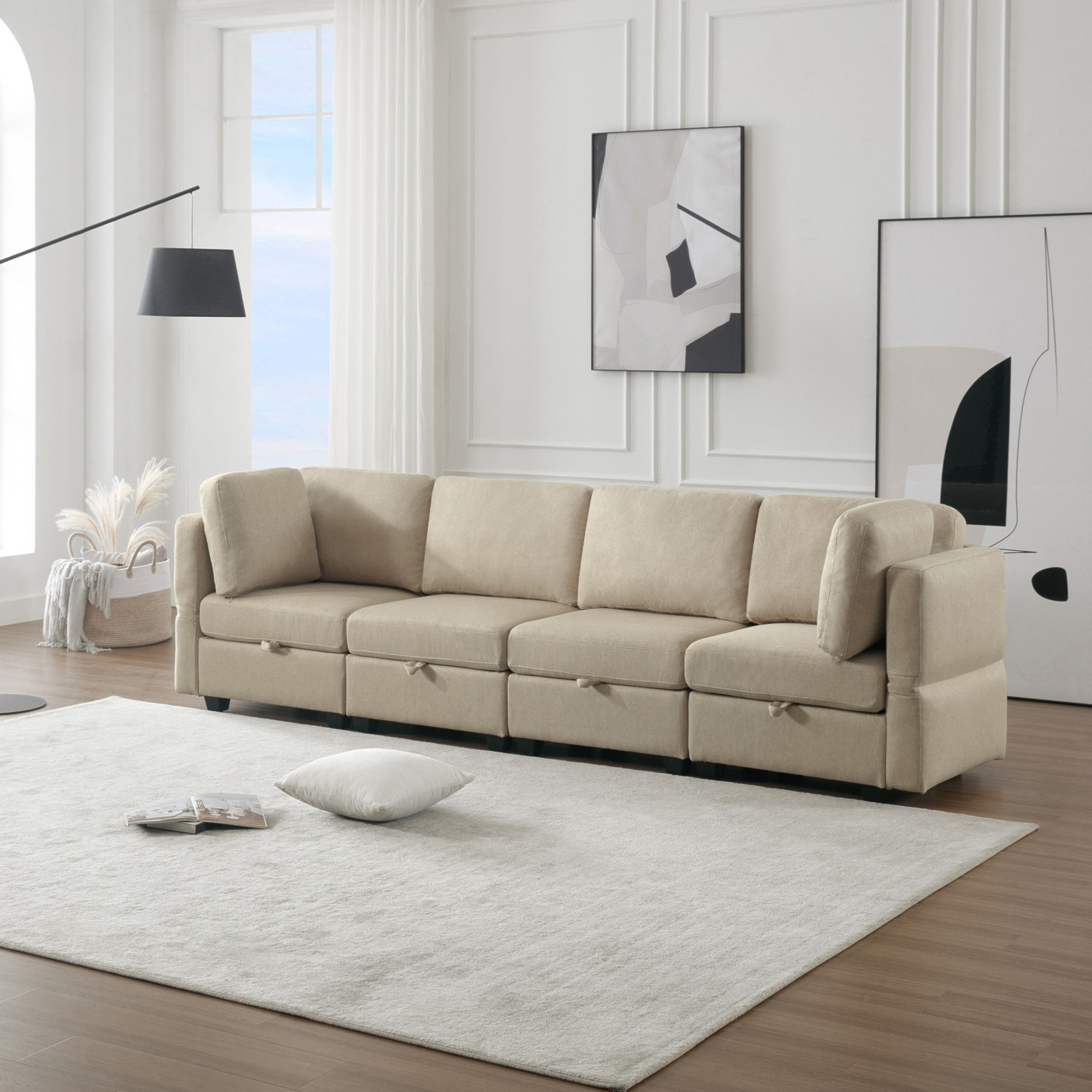 Latitude Run® Fabric Modern Modular Sofa Couch With Storage Seats ...