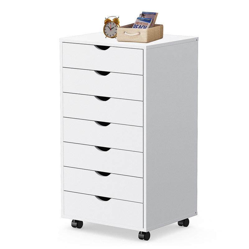 Ebern Designs 34.3"H 7-Drawer Wood Storage Cabinet with Casters ...
