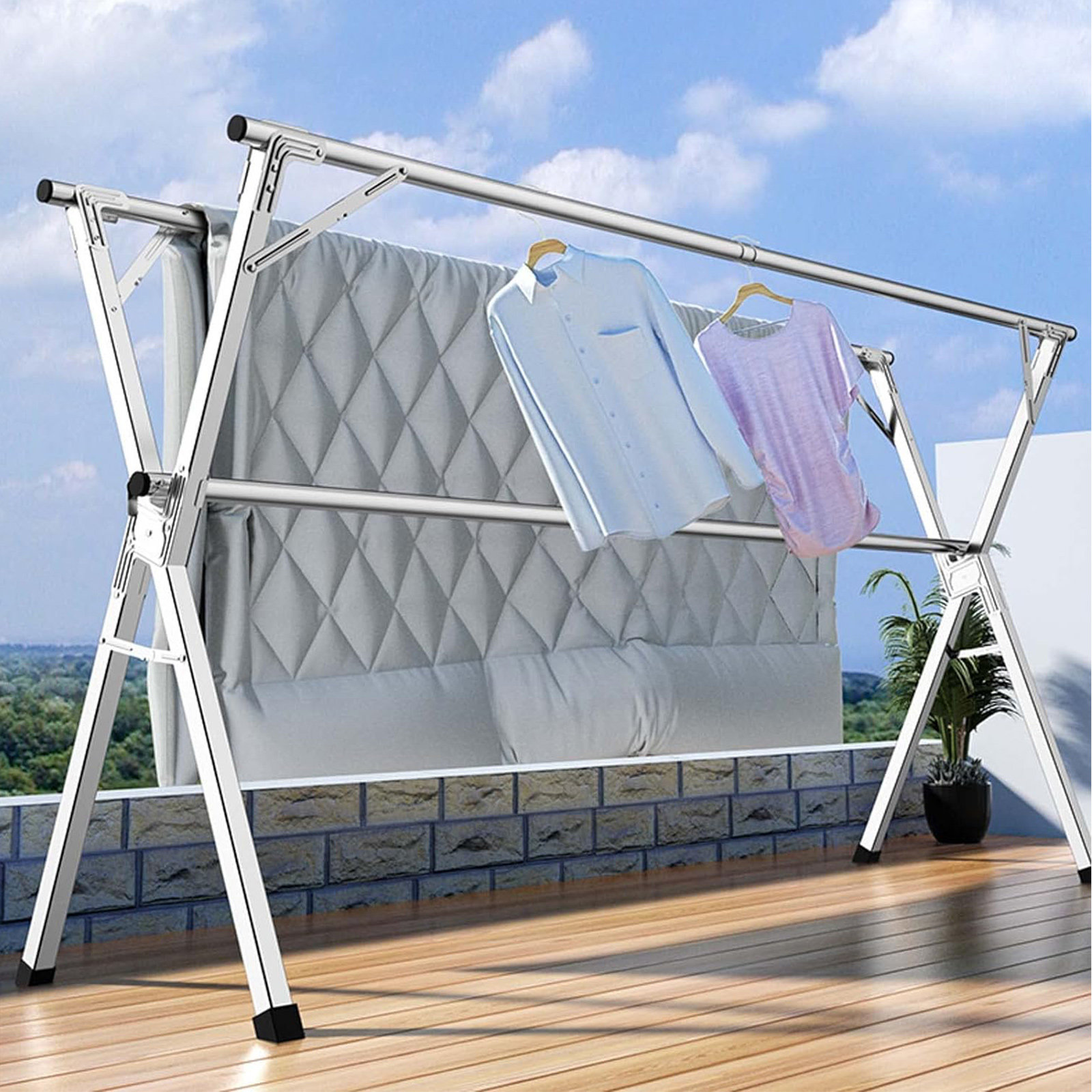 Rebrilliant Adjustable Folding Double Track X-shaped Drying Rack | Wayfair