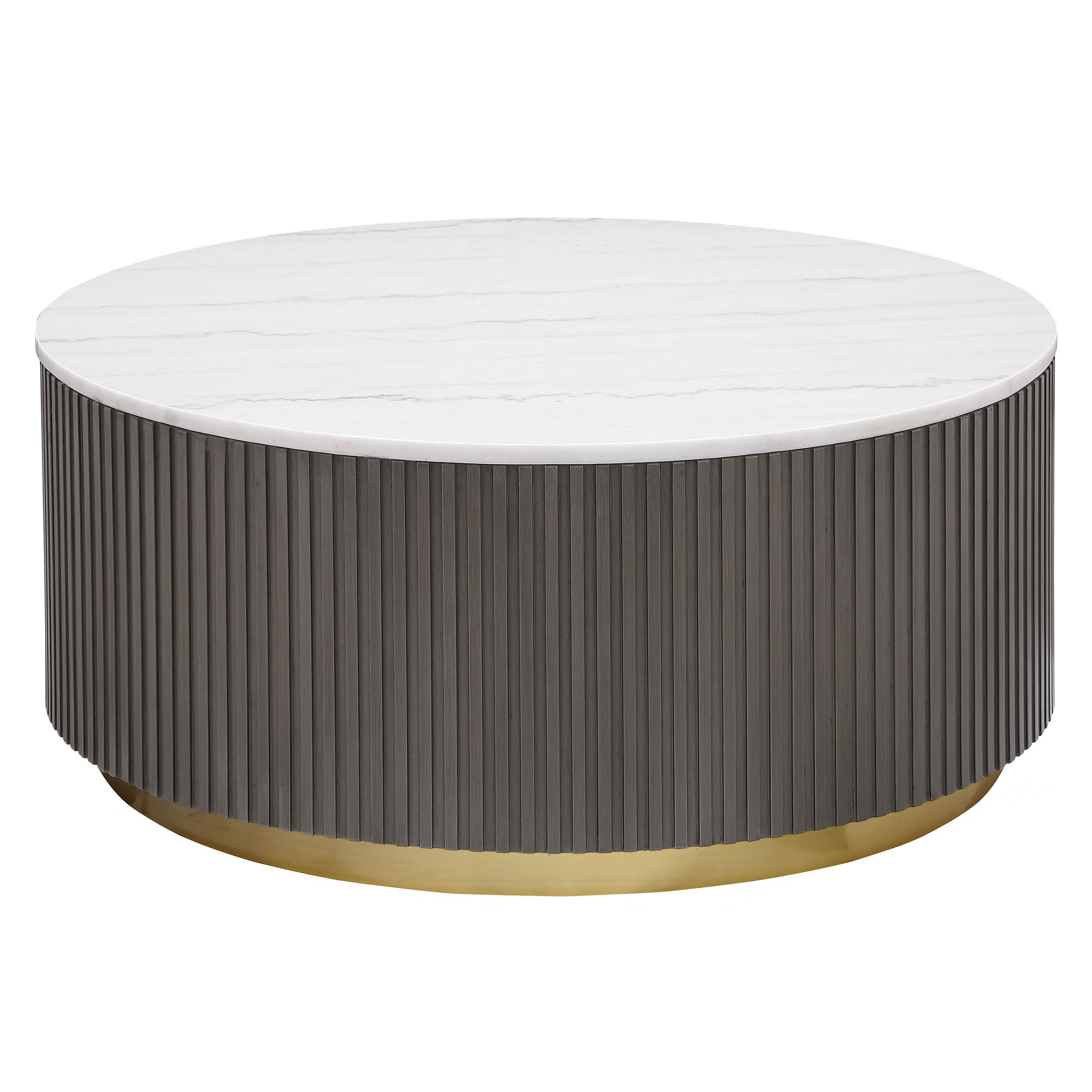 Latitude Run® Jason Round Marble Top Coffee Table White and Charcoal ...