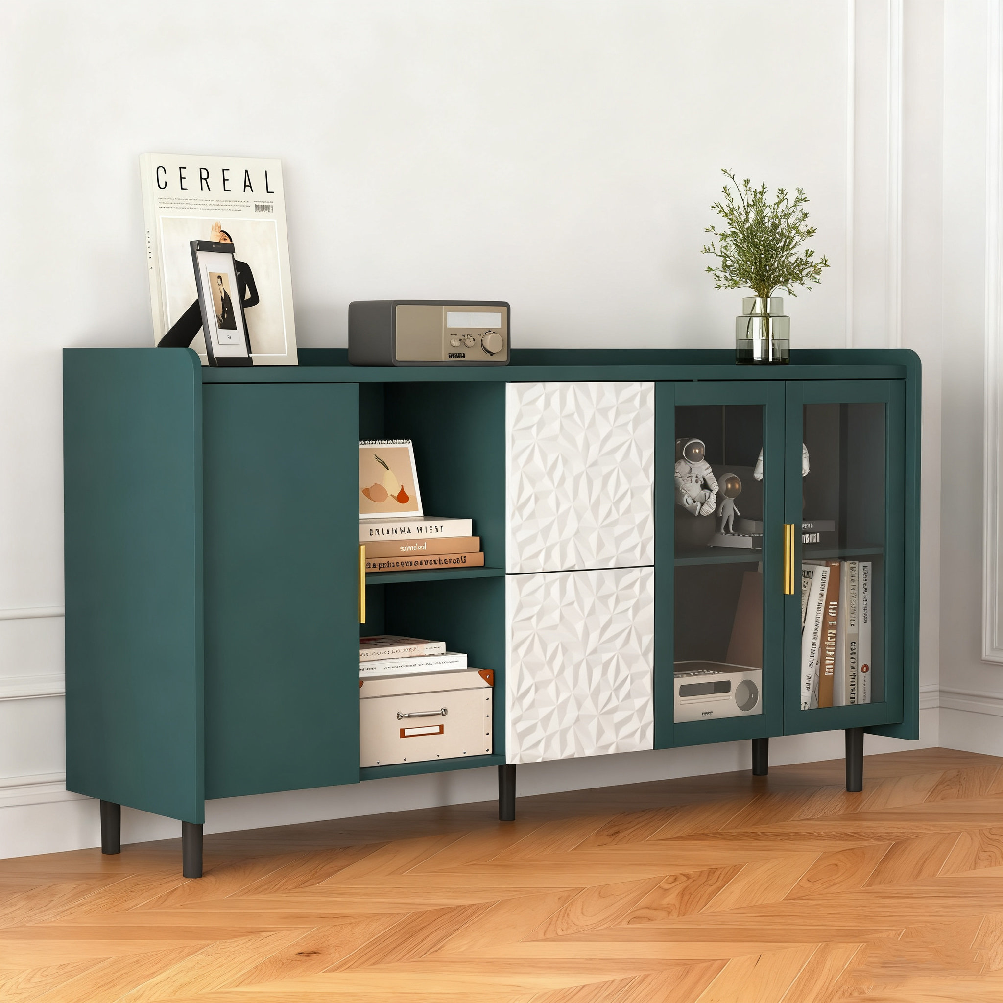 Mercer41 Sideboard Buffet Cabinet, Coffee Bar Cabinet With 2 Drawers,2 ...