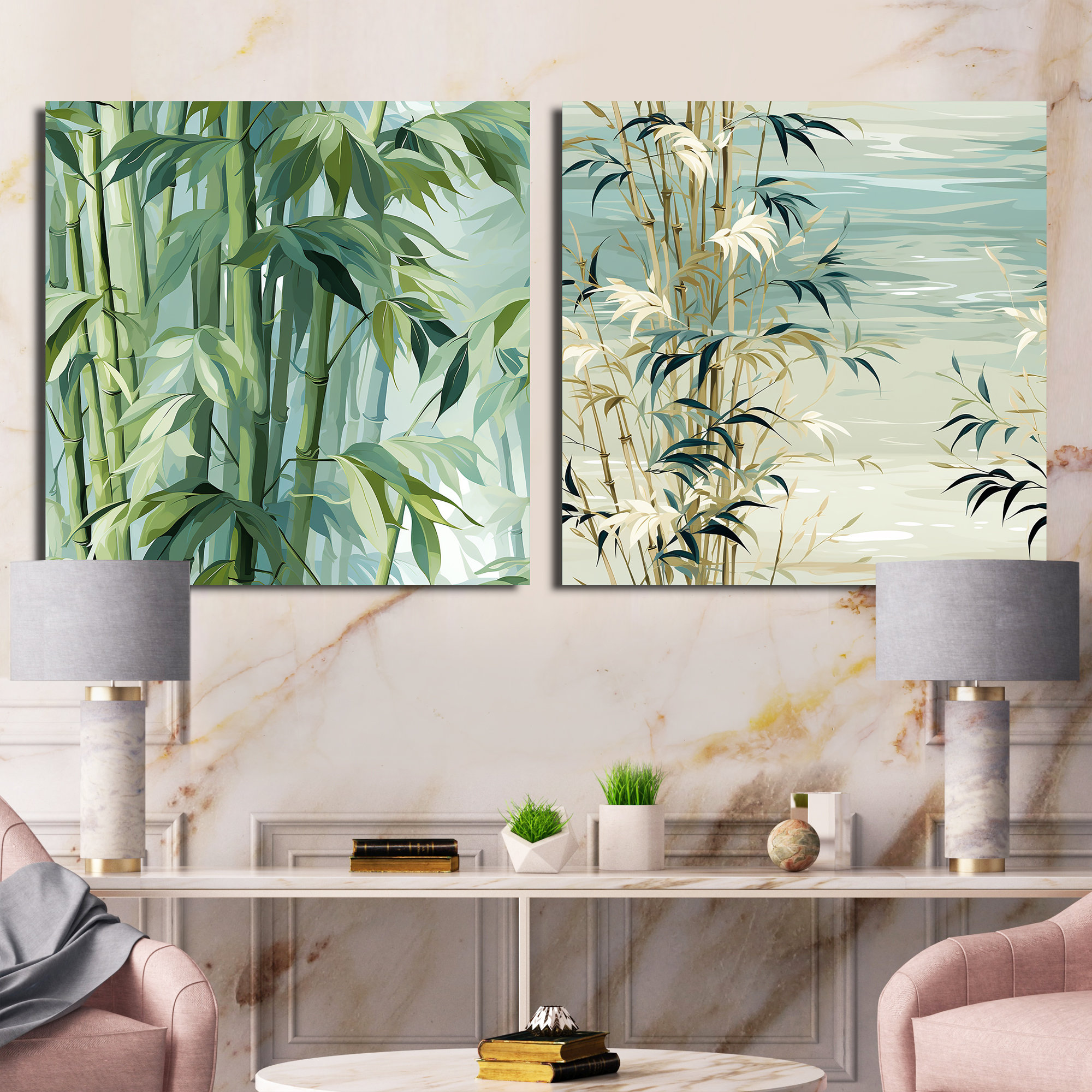 Design Art Japon Bamboo Zen Channel - Bamboo Square Collage Set Of 2 ...