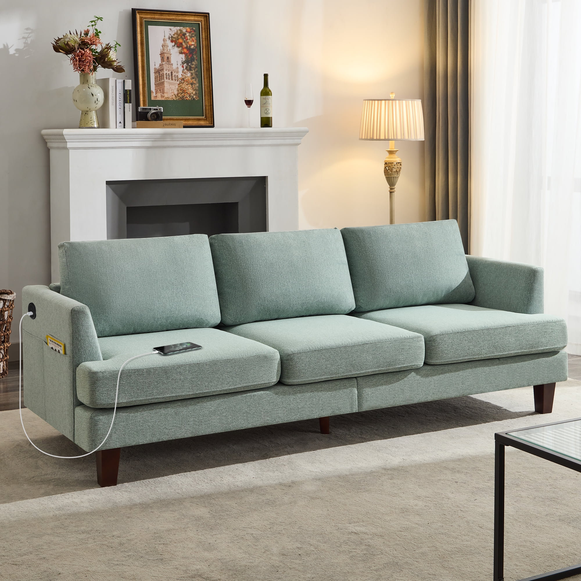 Ebern Designs 88.2" Sofa Couches For Living Room, Comfy Fabric Sofas ...