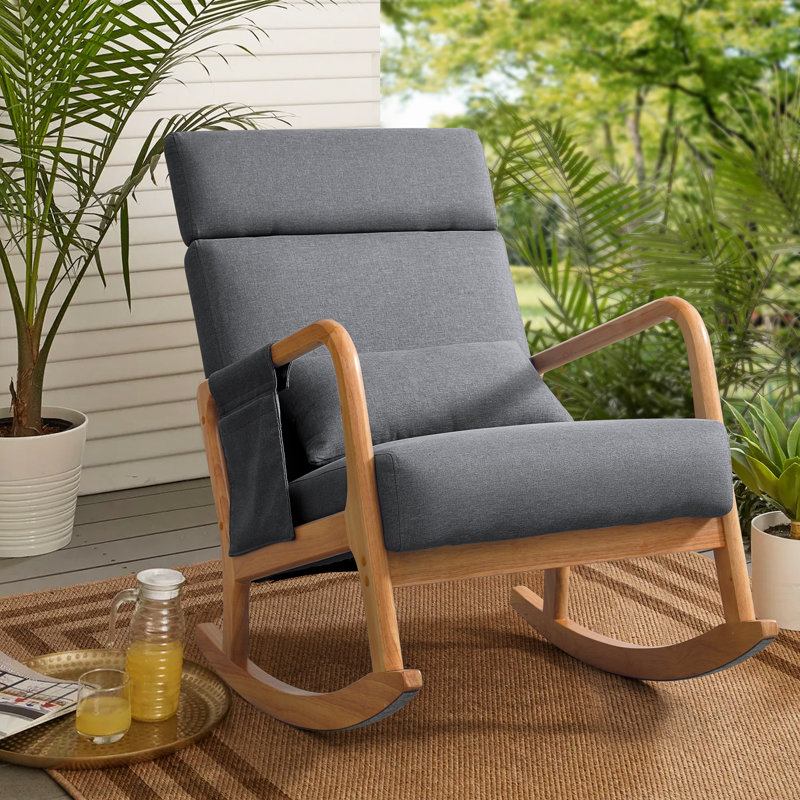 George Oliver Julissa Patio Rocking Chair, Solid Wood Rocker with ...