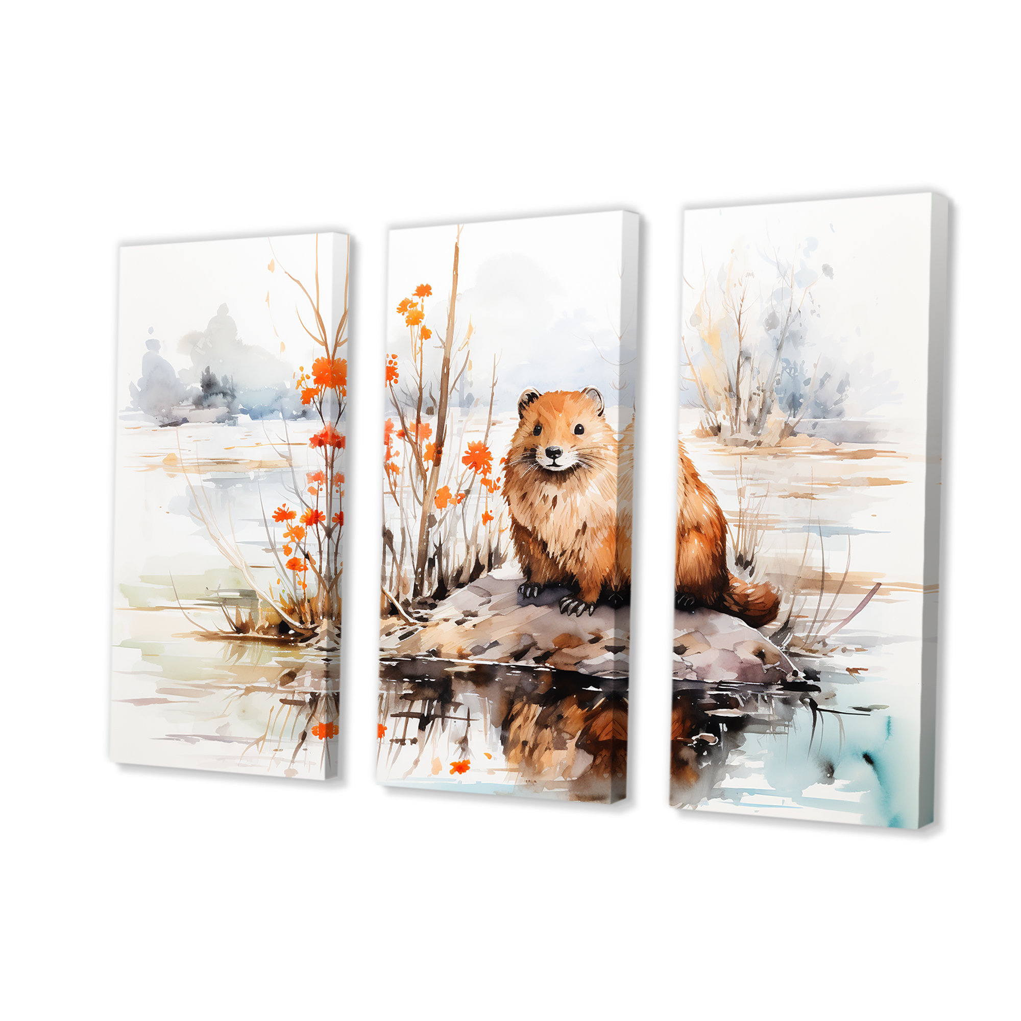 Millwood Pines Watercolor Stream Beaver Serenity I - Beaver Wall Art ...