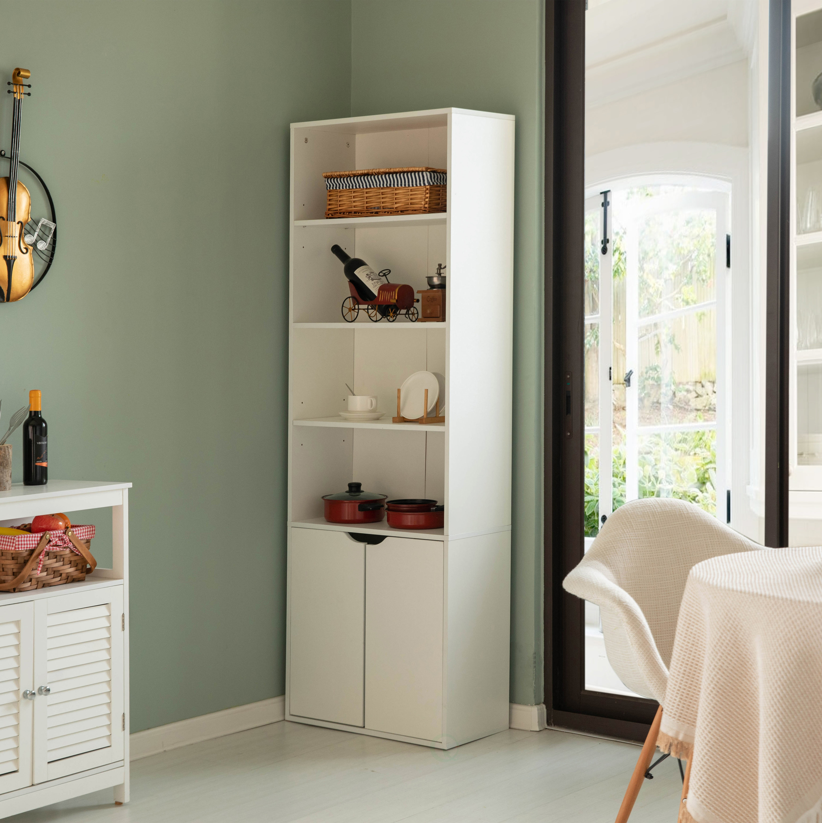 Ebern Designs Faha 71" White 4 Tier Open Book Shelf & Bookcases with 2 ...