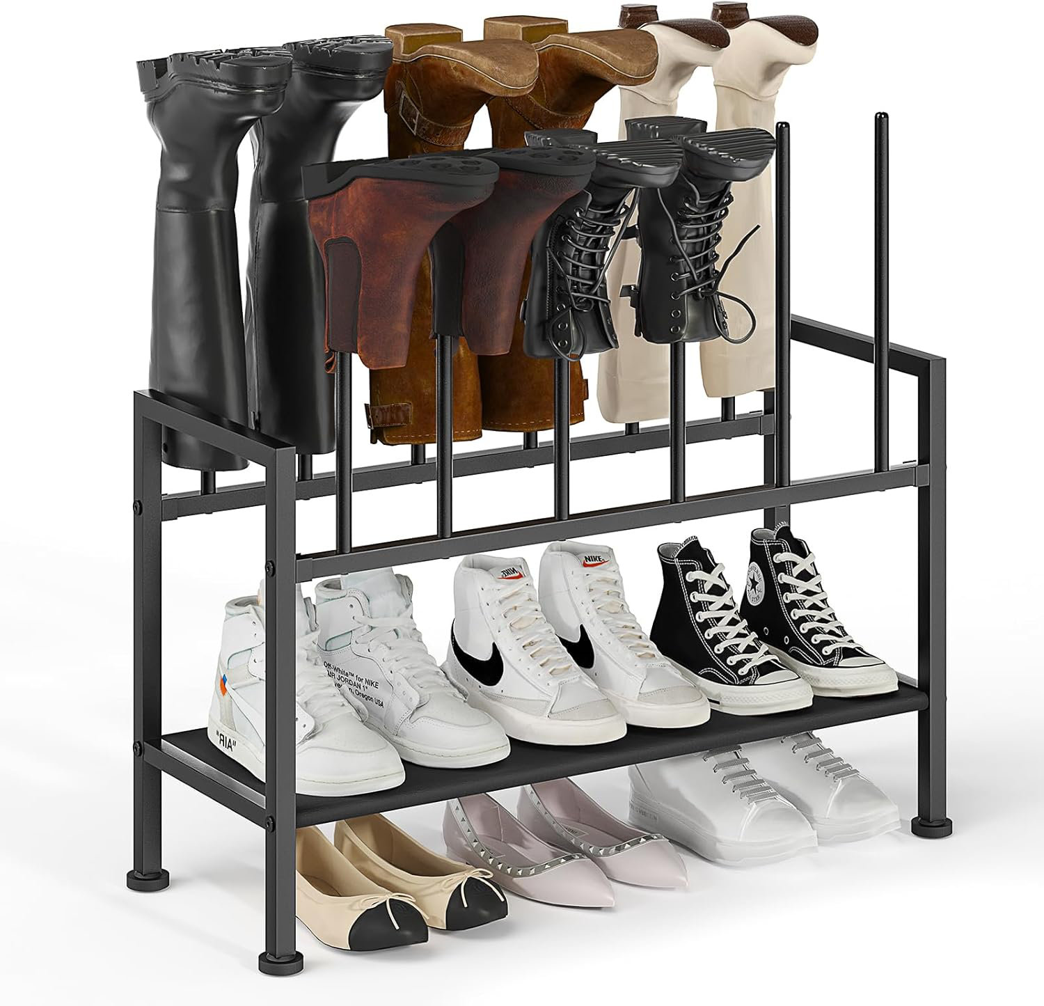 17 Stories 3-Tier Boot Rack, Black Metal Boot Storage Organizer Tall ...
