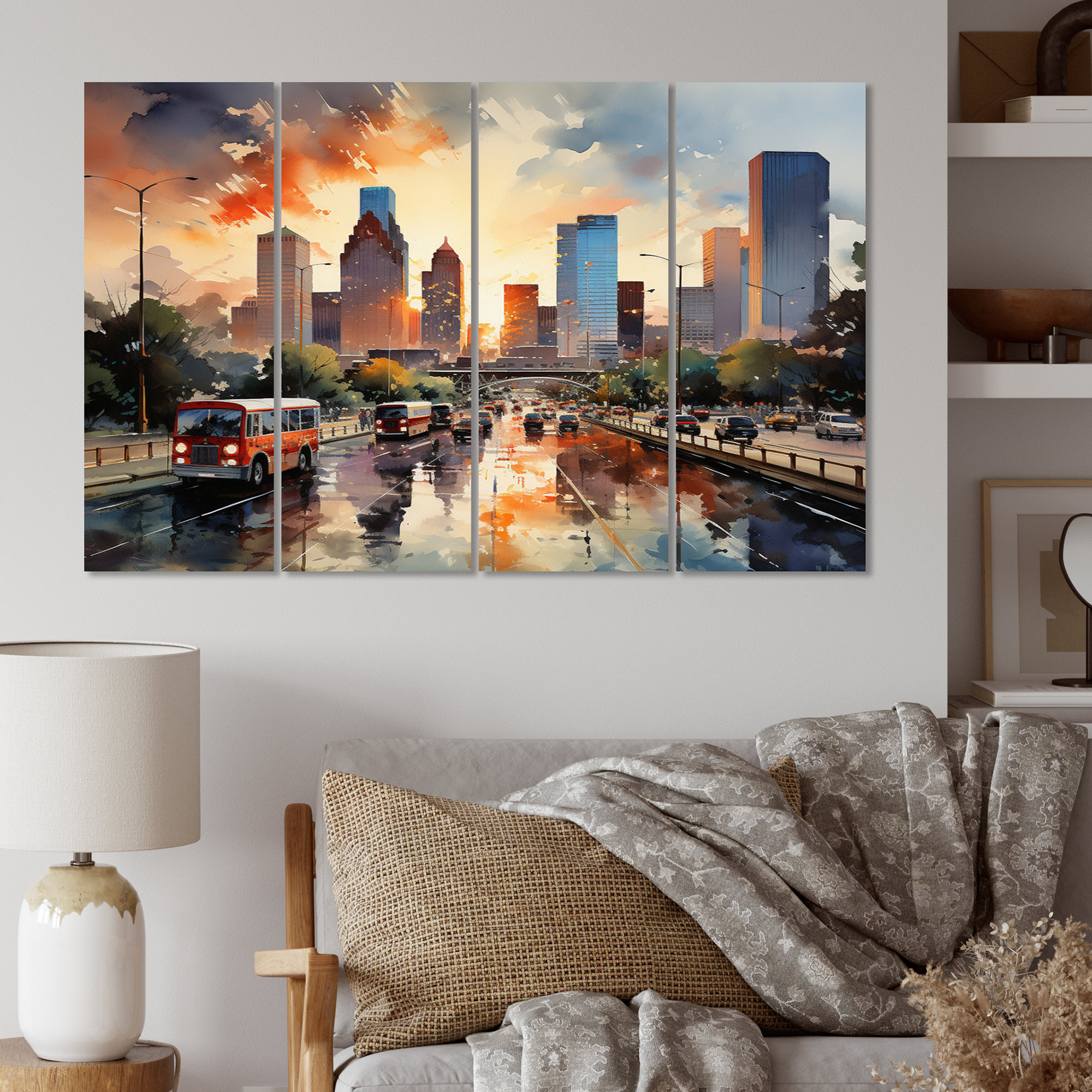 Design Art Houston City Horizons I - Houston Canvas Print - 4 Panels ...