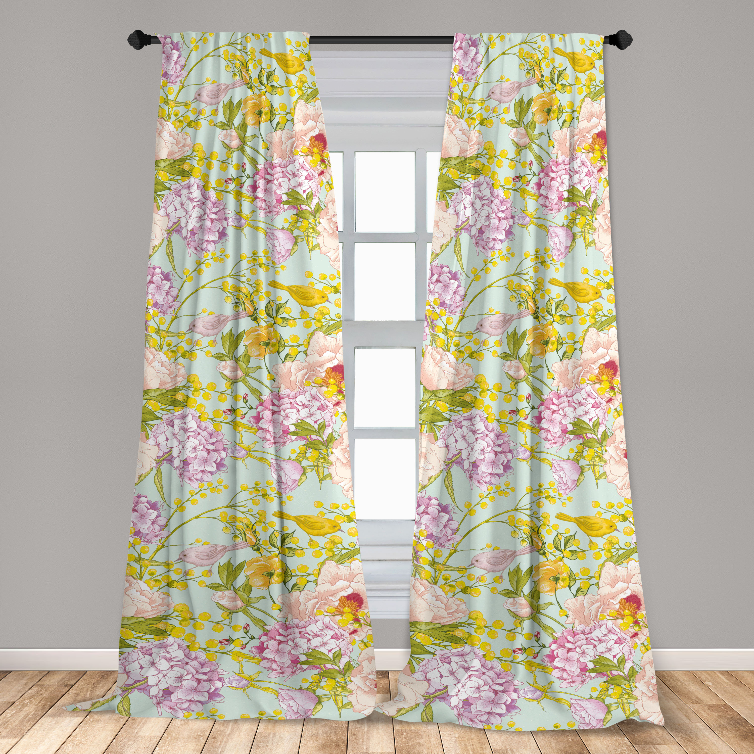 East Urban Home Spring Curtains Flowers Branches Birds Plot Pair of ...
