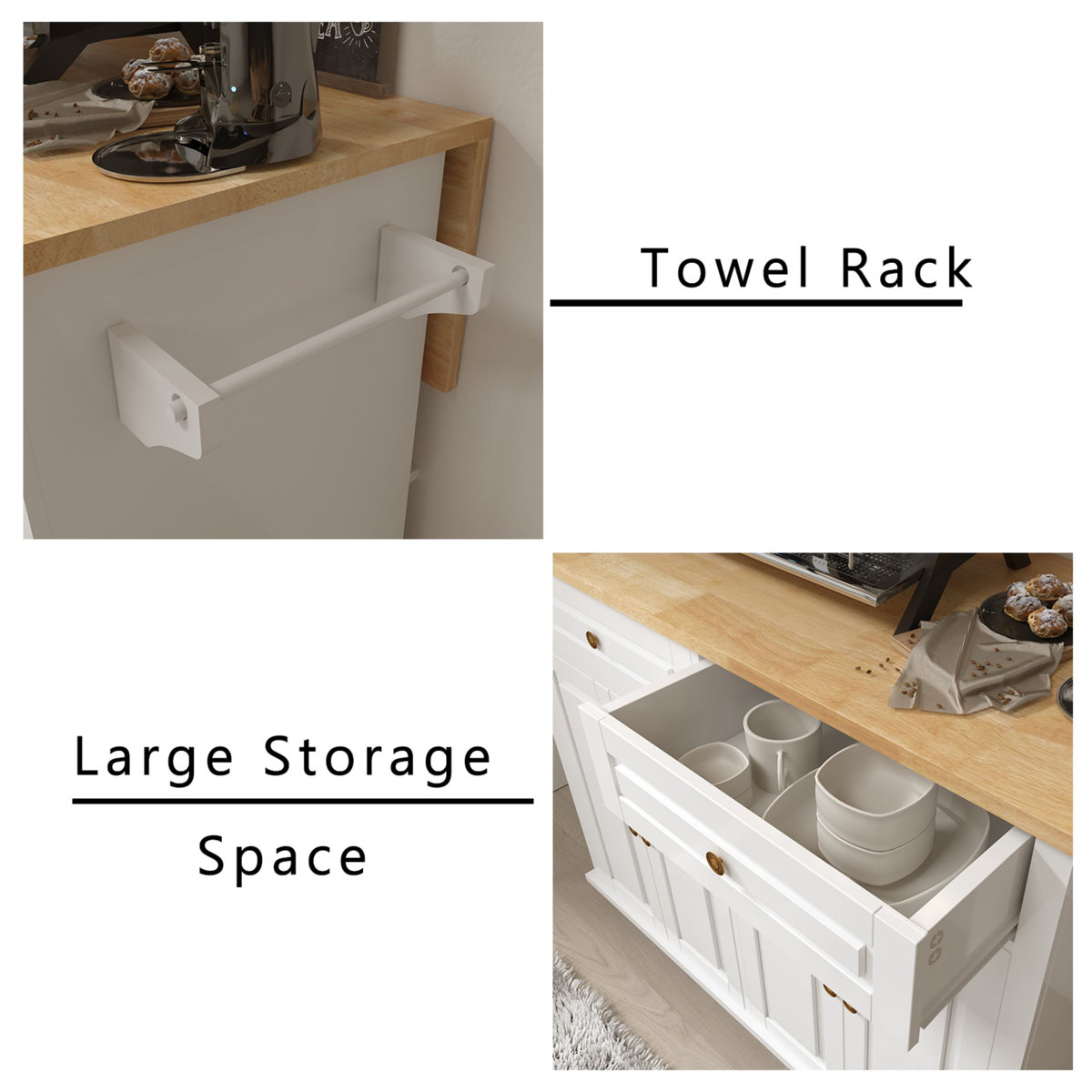 Winston Porter Laronna Rolling Kitchen Island with Solid Wood Top ...