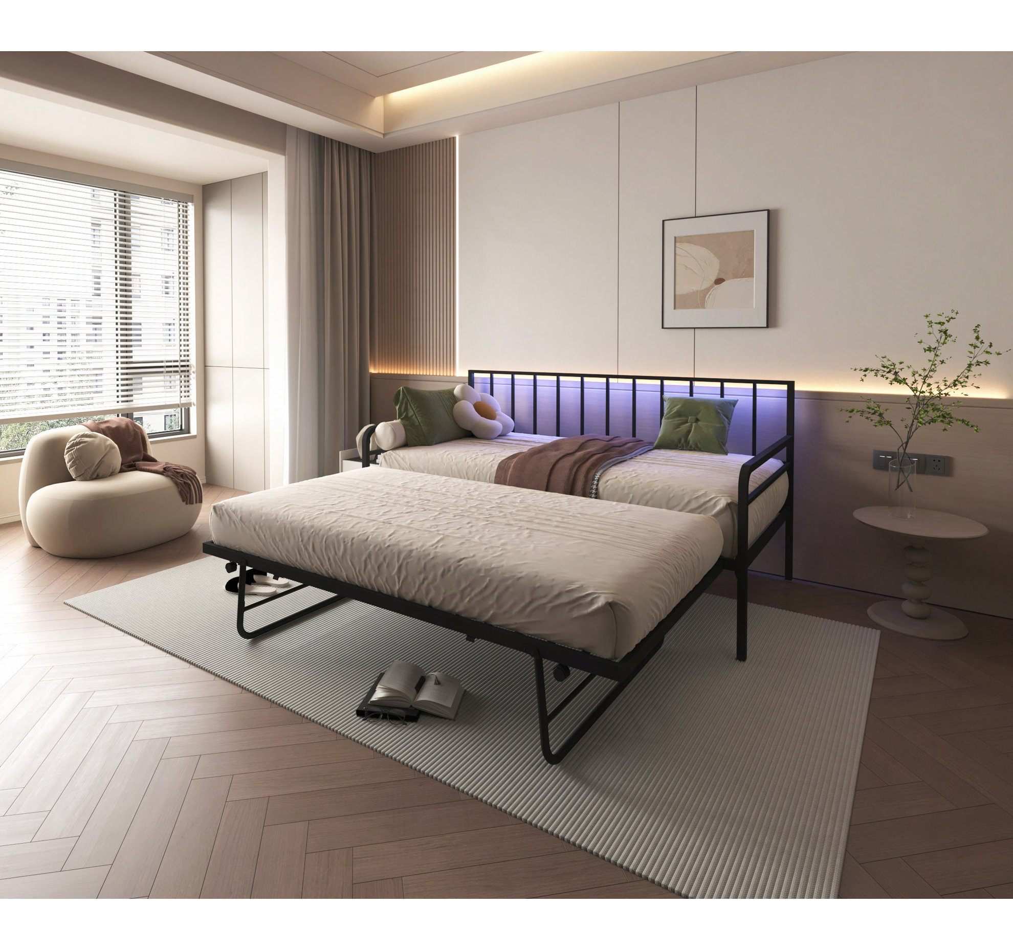 Wrought Studio Daybed With RGB LED Lights & Charging Station, Height ...