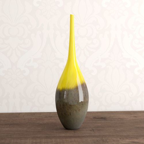 World Menagerie Roddy Yellow/Gray Glass Table Vase & Reviews | Wayfair