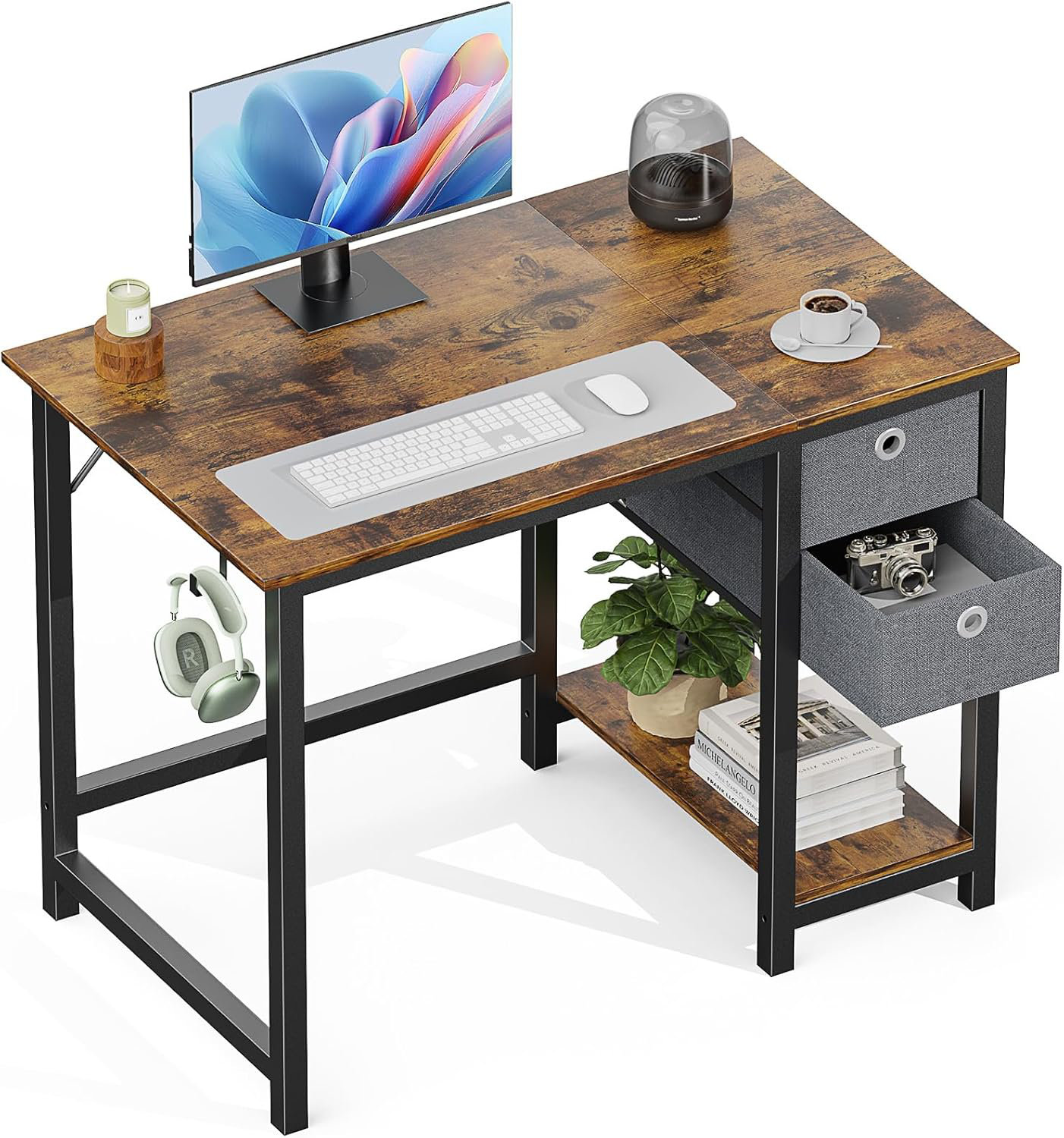 George Oliver Small Computer Desk With Drawers 40 Inch Office Writing ...