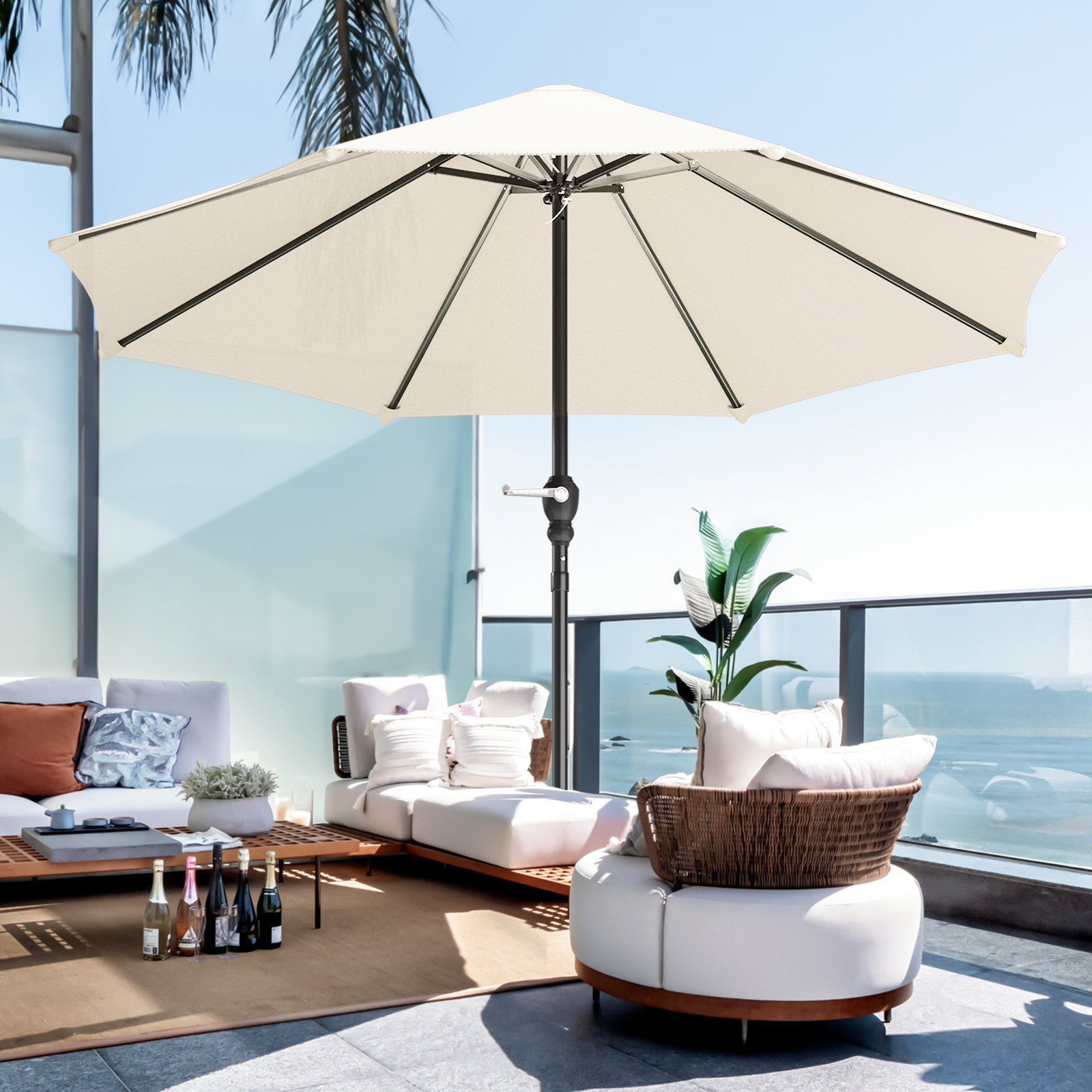 Arlmont & Co. Andraz 9 ft 8 Steel Ribs Patio Market Umbrella with Crank ...