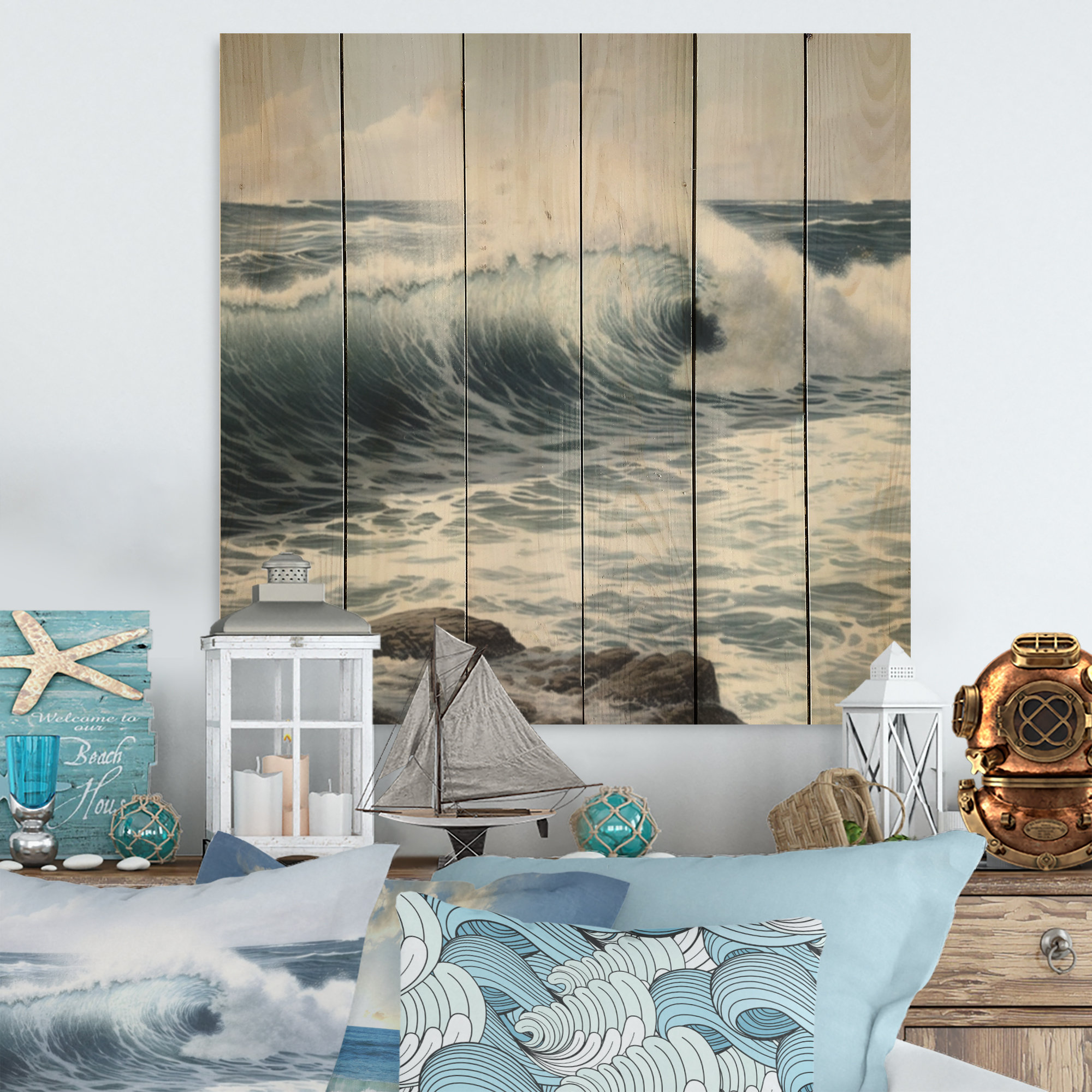 Dovecove Grena Ocean Wave Movement II On Wood Print | Wayfair