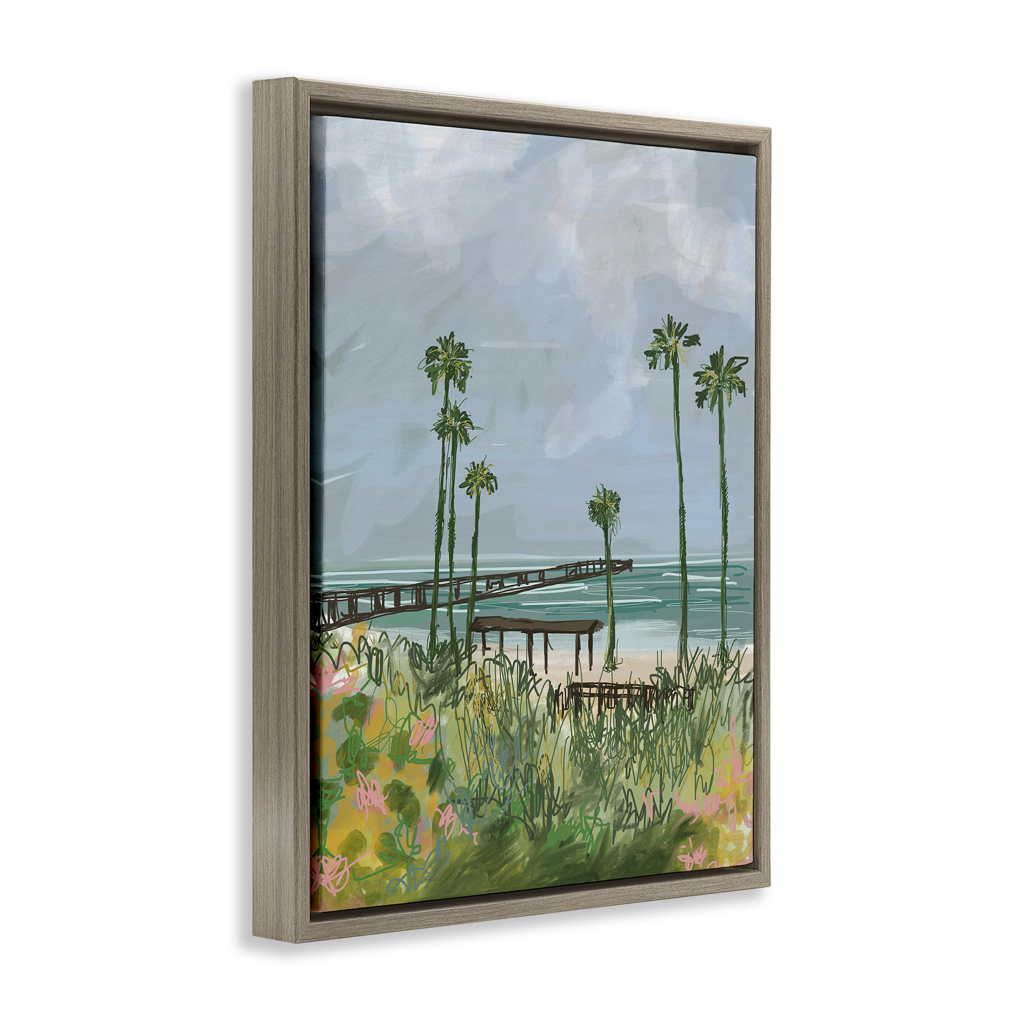Bay Isle Home™ Palm Trees Dock Scene Framed Floater Canvas Wall Art by ...