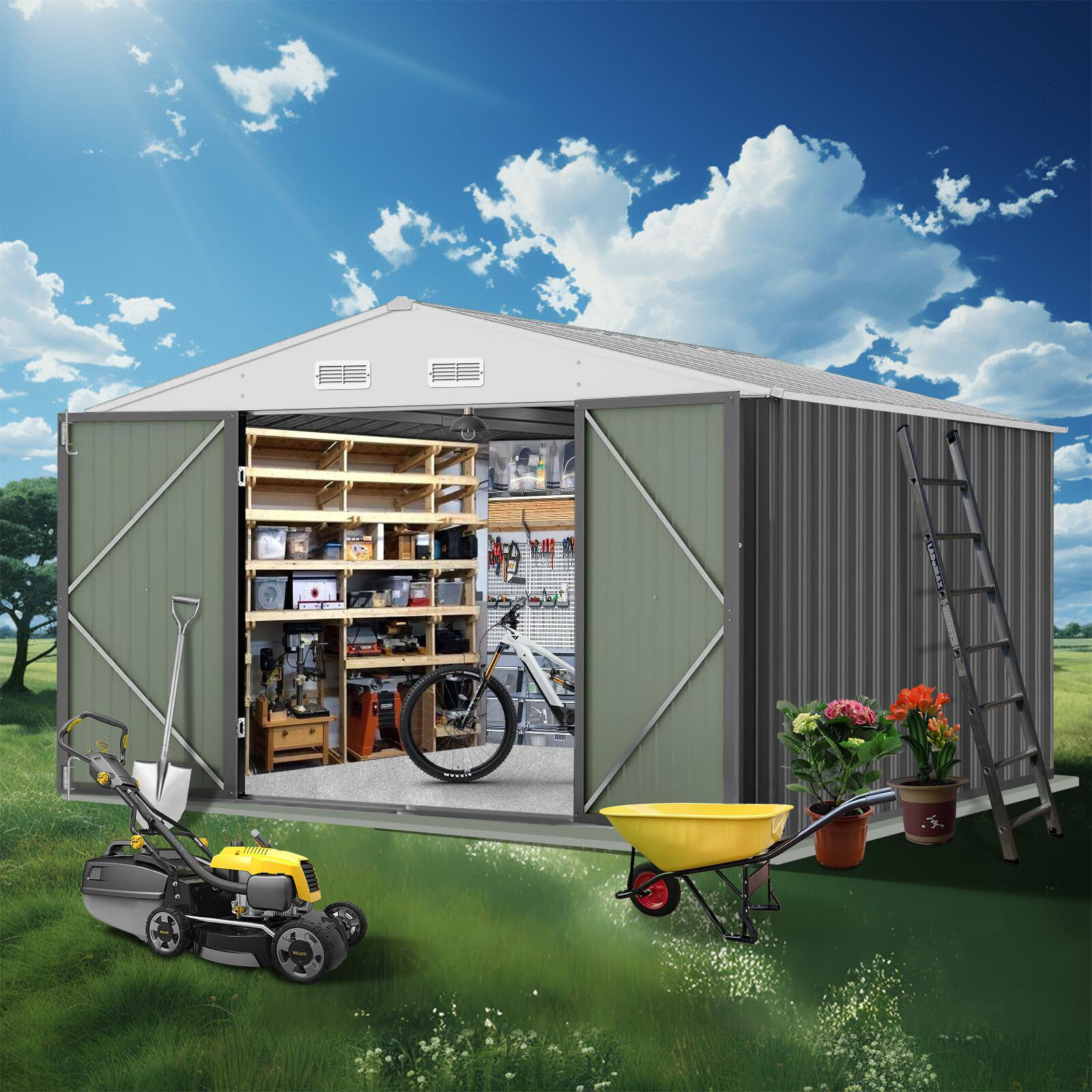 babevy 7 ft. W x 12 ft. D Metal Storage Shed | Wayfair