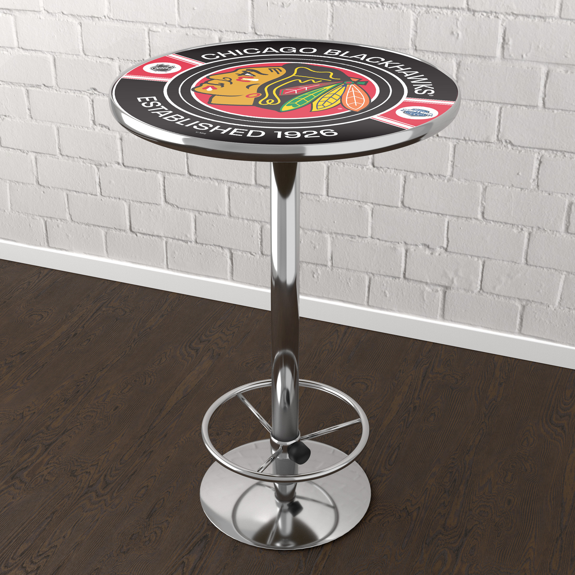 Latitude Run® Chicago Black Hawks Patch Bar Table With Footrest | Wayfair