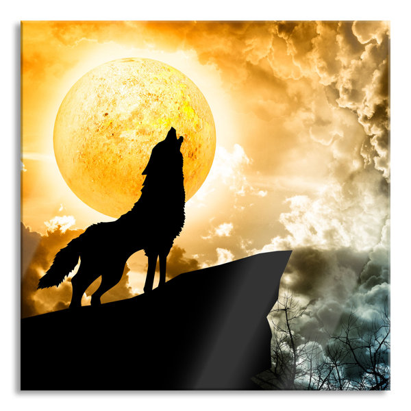 Union Rustic Wolf Howls At The Moon - No Frame Painting on Glass ...