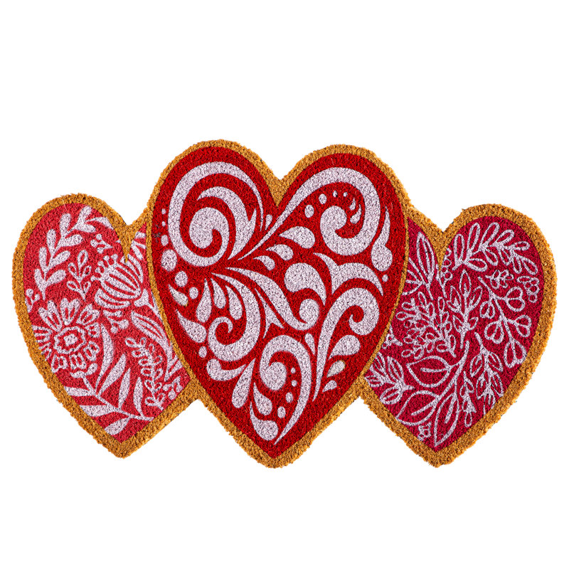 The Holiday Aisle® Valentine Trio Hearts Shaped Coir Mat | Wayfair