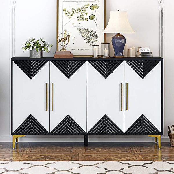 George Oliver Unique Four-Door Cabinet With Two-Tone Triangular Pattern ...
