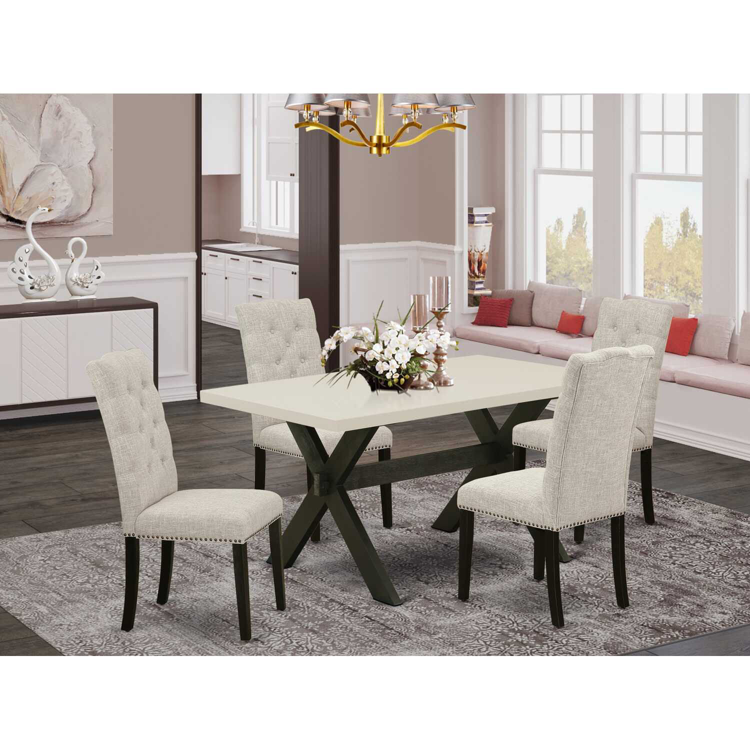 Gracie Oaks 5-Piece Rectangle Natural Oak Finish Solid Wood Top Dining ...