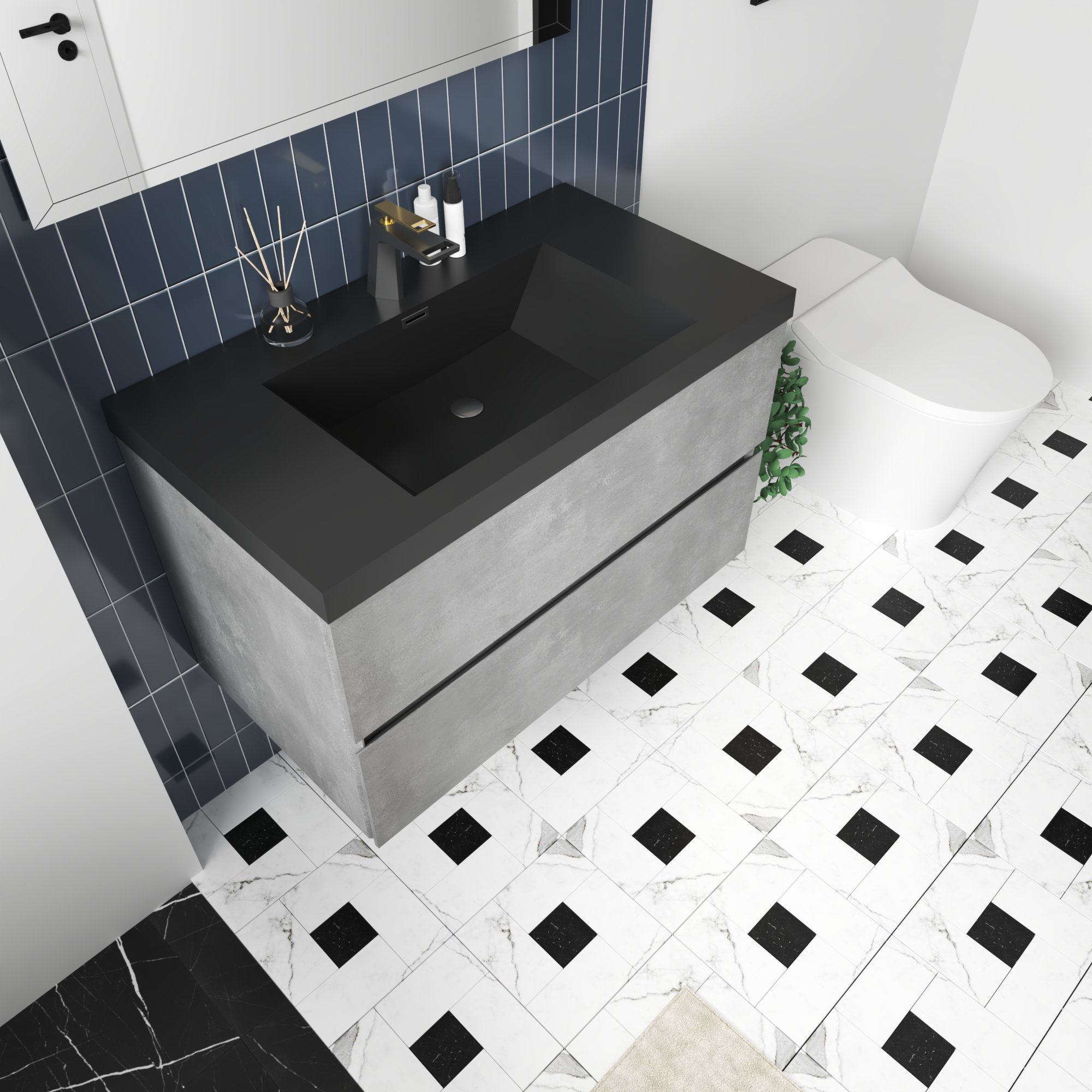 Orren Ellis Winstone 36 inch Fully Assembled Single Floating Bathroom ...