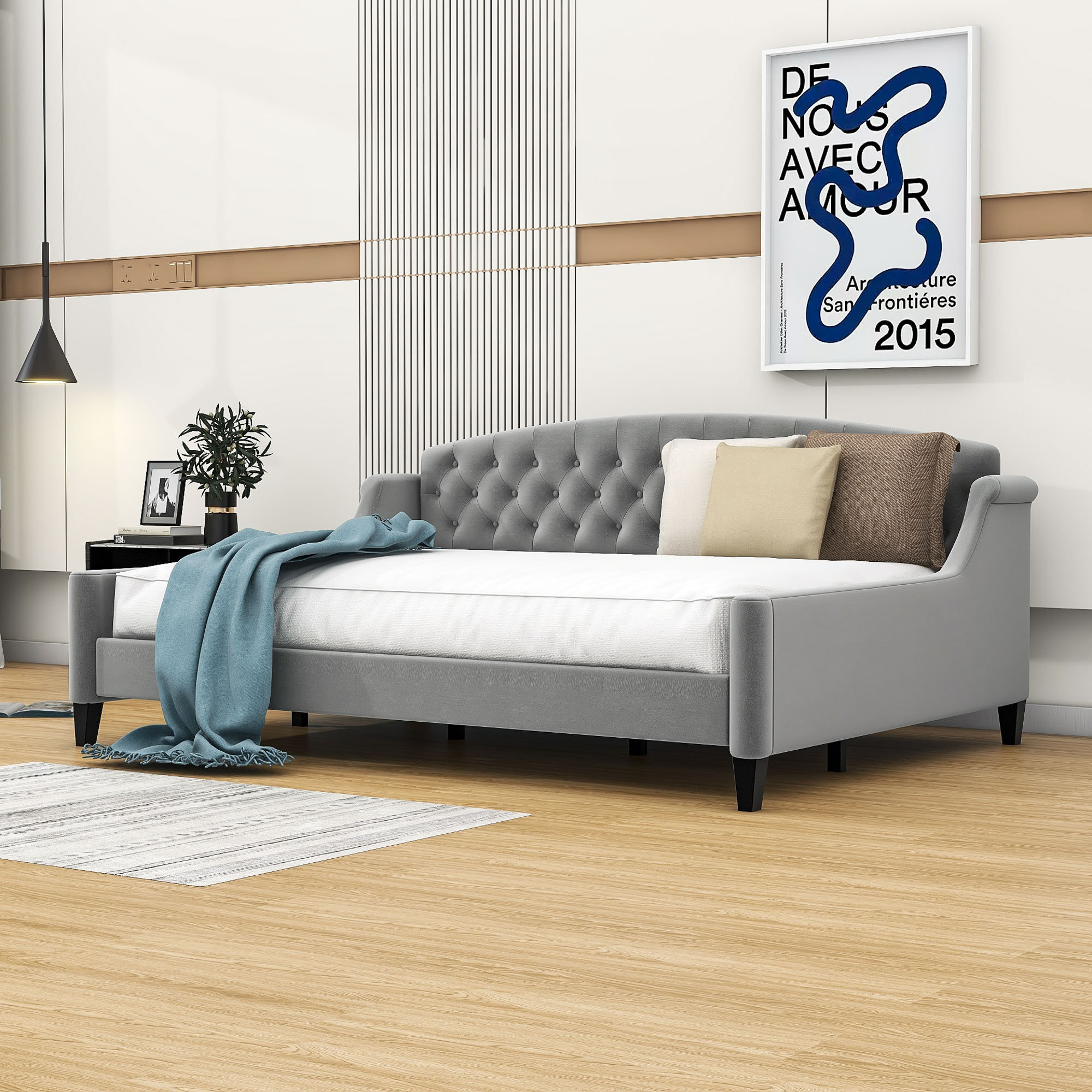 House of Hampton® Haval Tufted Upholstered Daybed With Arms | Wayfair