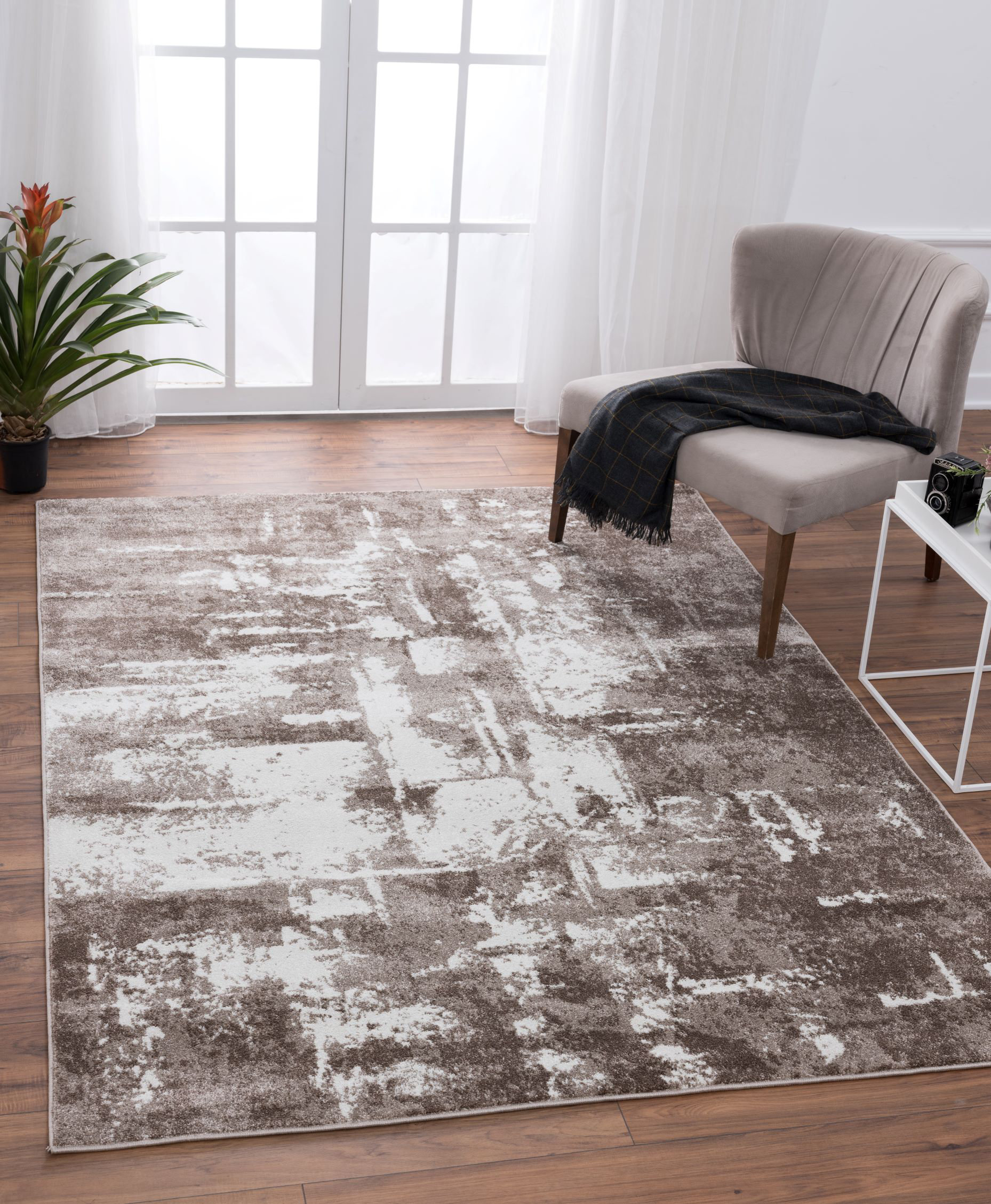 17 Stories Elledge Abstract Brown/Beige Area Rug | Wayfair