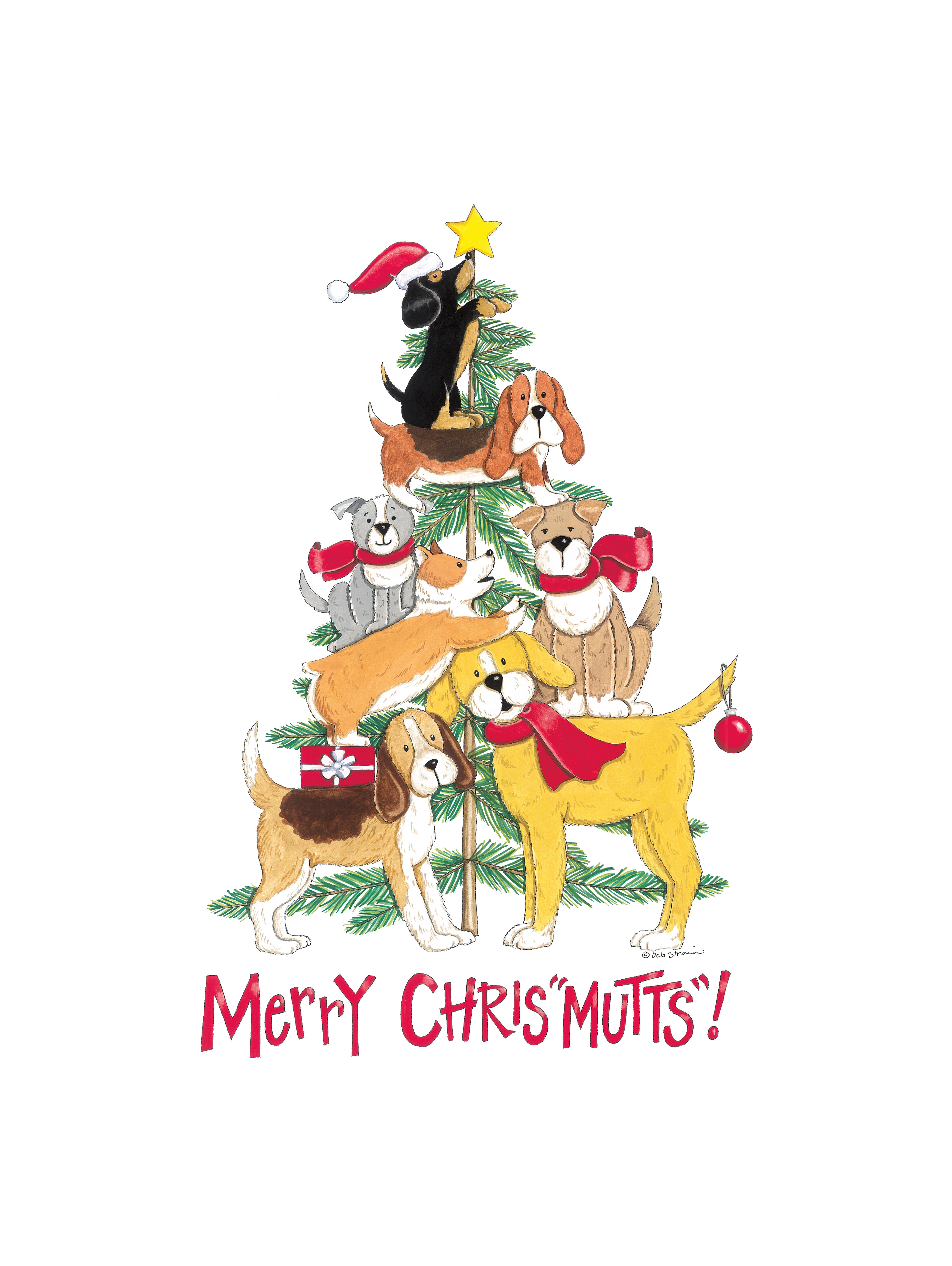 The Holiday Aisle® Merry Chris"Mutts" - Wrapped Canvas Print | Wayfair