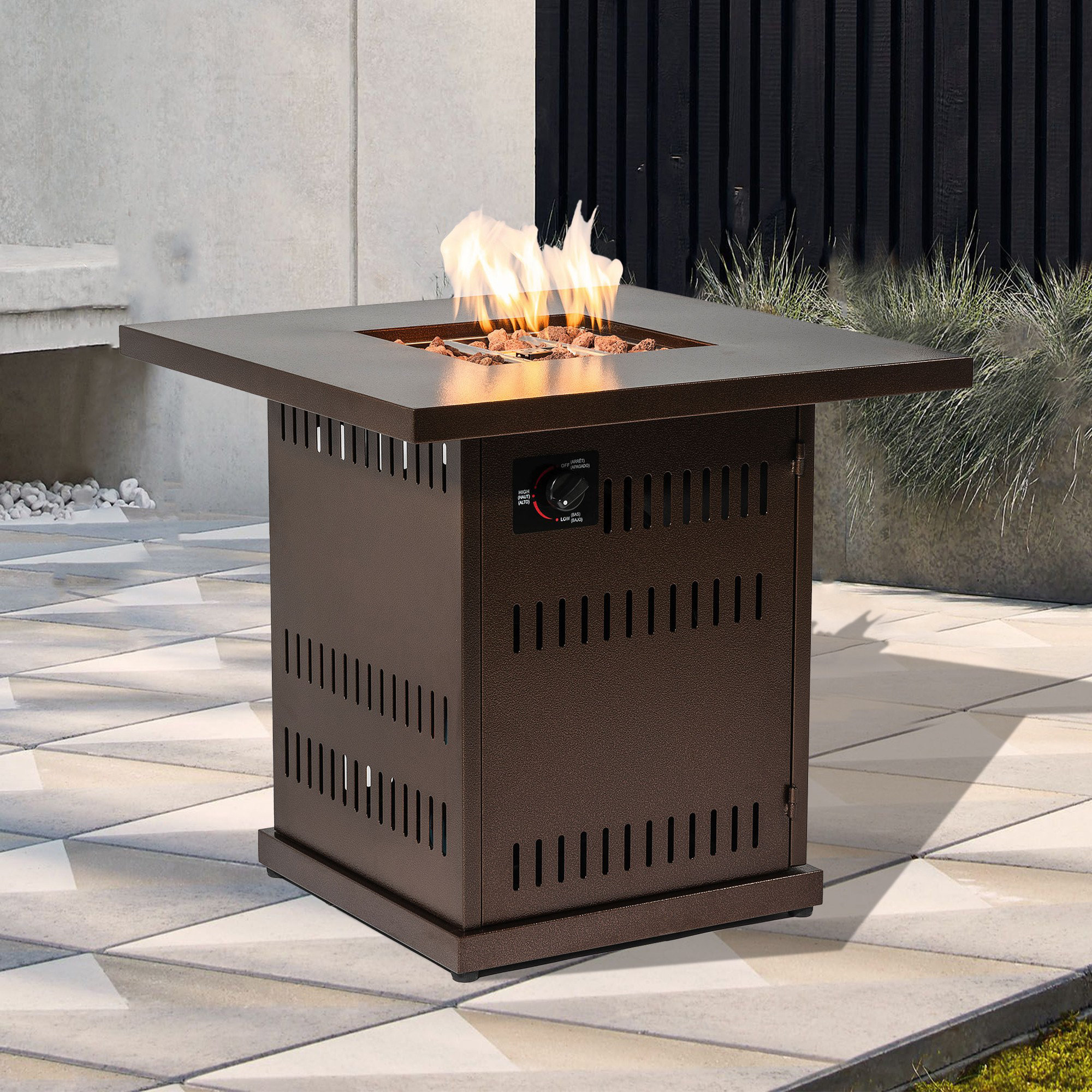 Latitude Run® 28in Square Fire Table With Stainless Steel Lid | Wayfair
