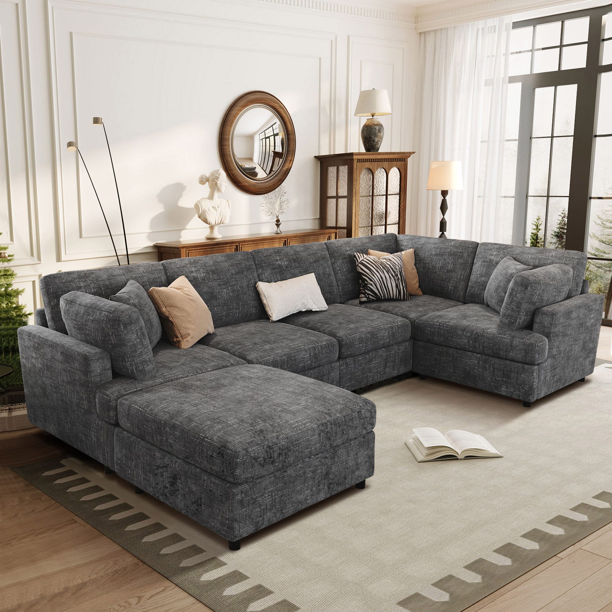 Latitude Run® Moxlune 6-Piece Convertible Chenille Corner Sectional ...