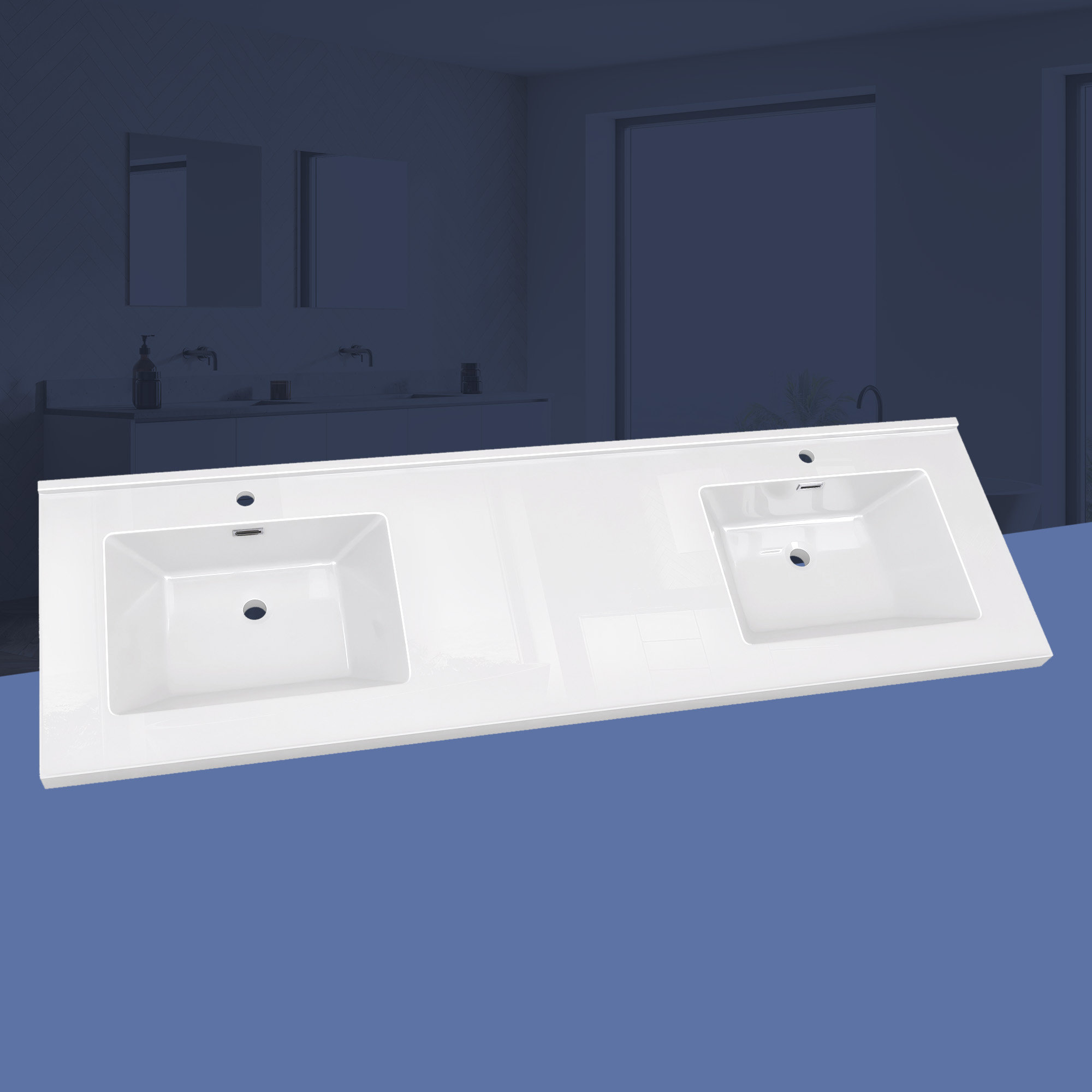 Ogonbrick 72" Solid Surface Double Sink Bathroom Vanity Top Rectangular ...