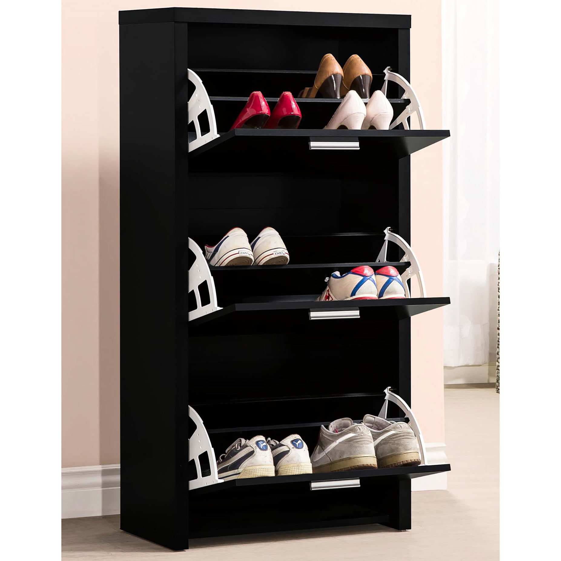 Latitude Run® Elegant 3 Shoe Organizer In Black For A Clean ...