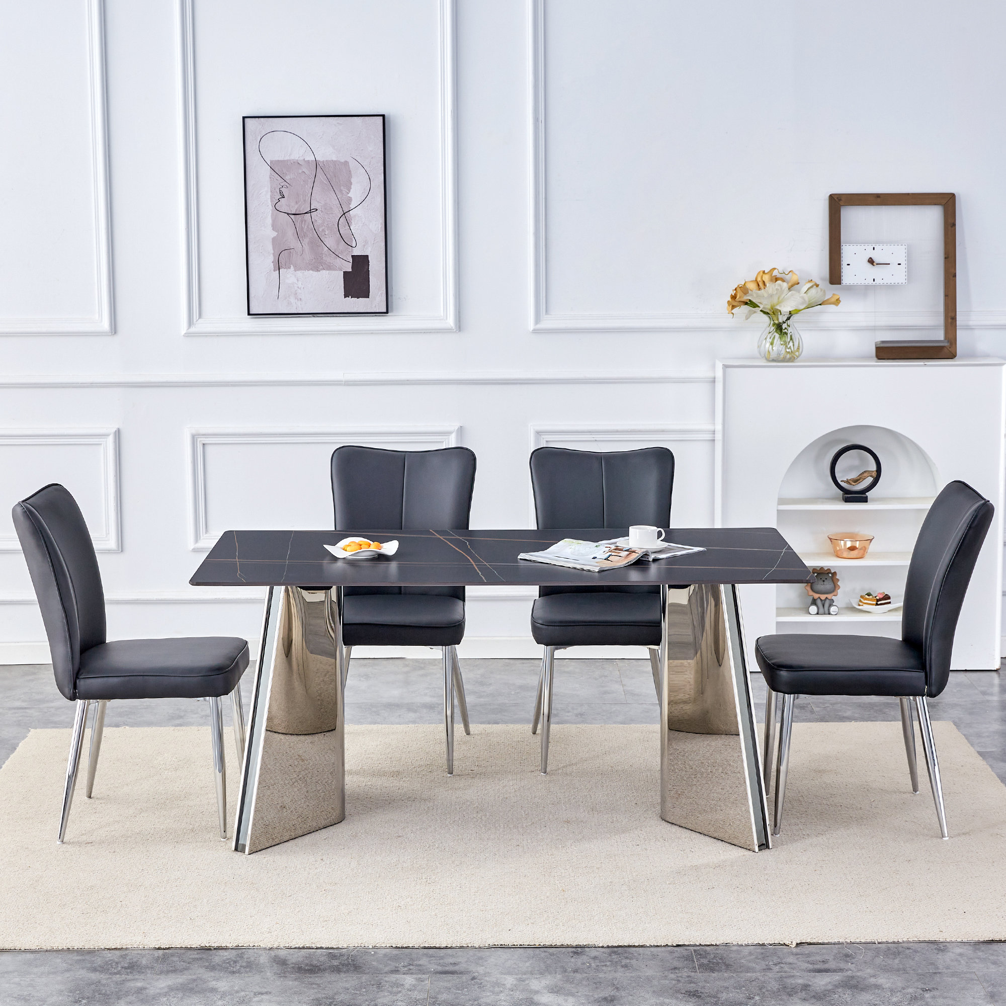 Mercer41 Marbella Modern Luxury PU Leather Dining Table Set | Wayfair