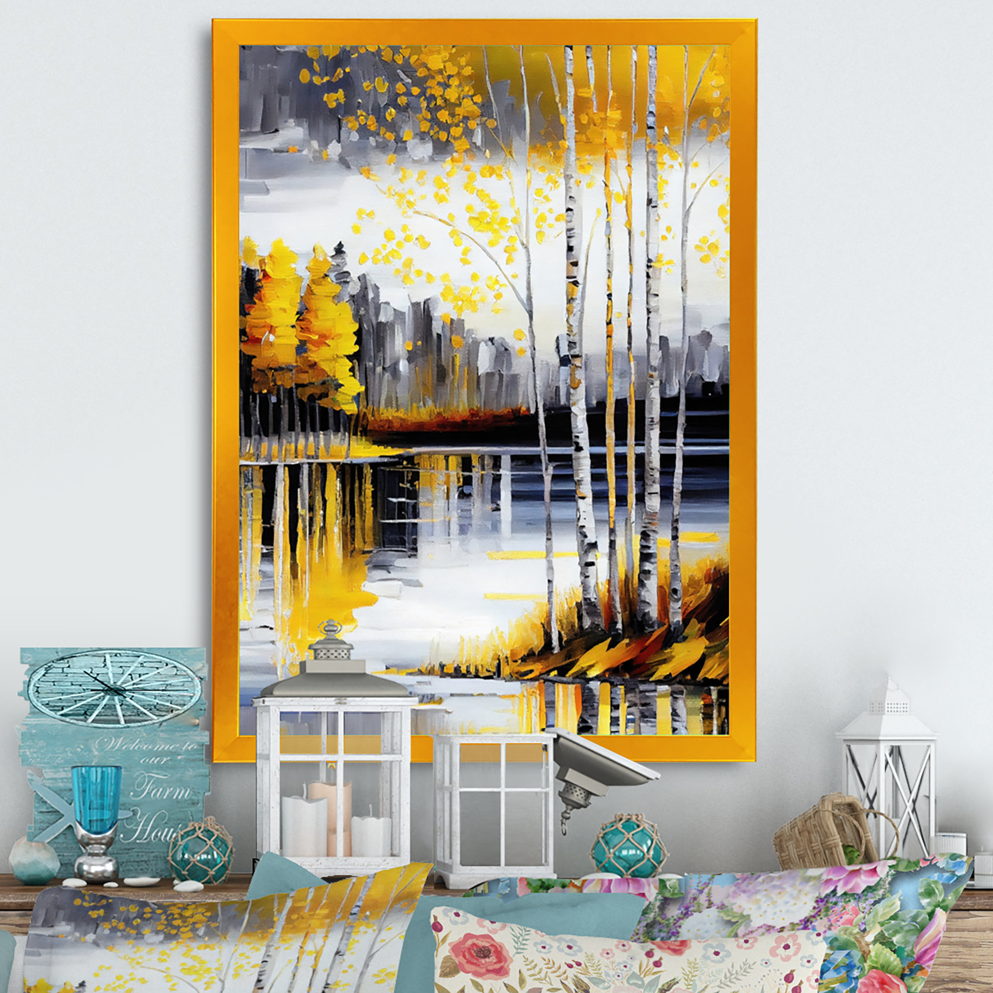 Millwood Pines Gray and Yellow Birch Trees by the Lake I - Painting on ...