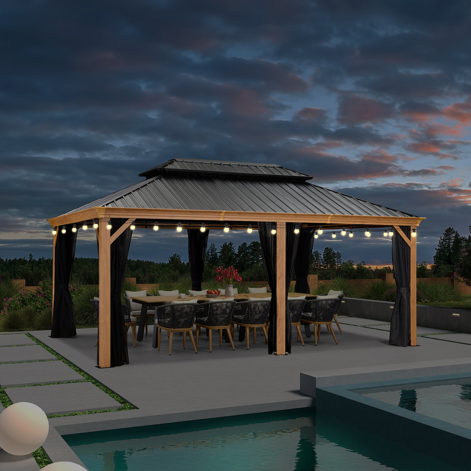 Purple Leaf 12' X 18' Outdoor Hardtop Gazebo For Patio Galvanized Steel ...