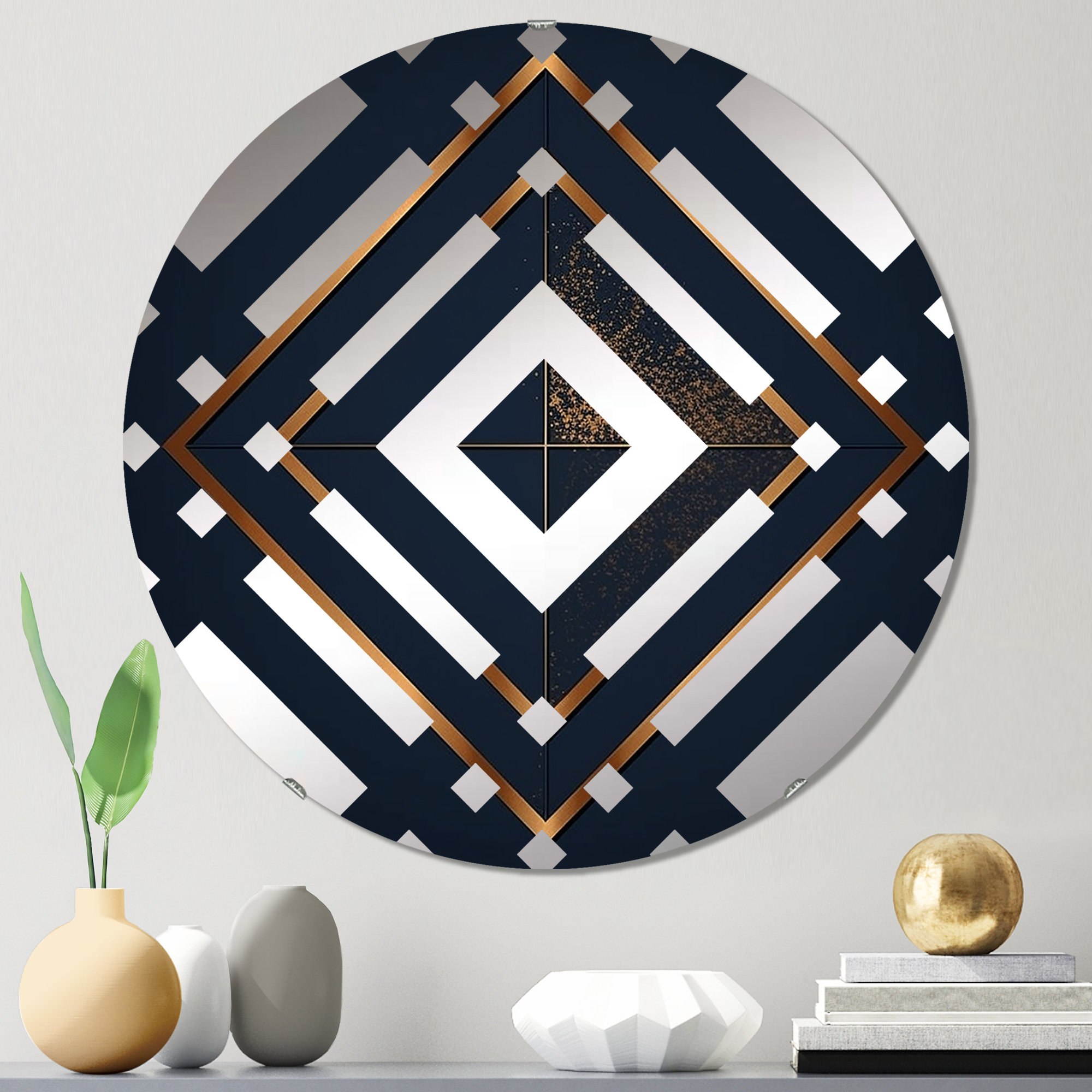 Design Art Rhombus In Deep Blue And Gold Abstract IV - Diamond ...