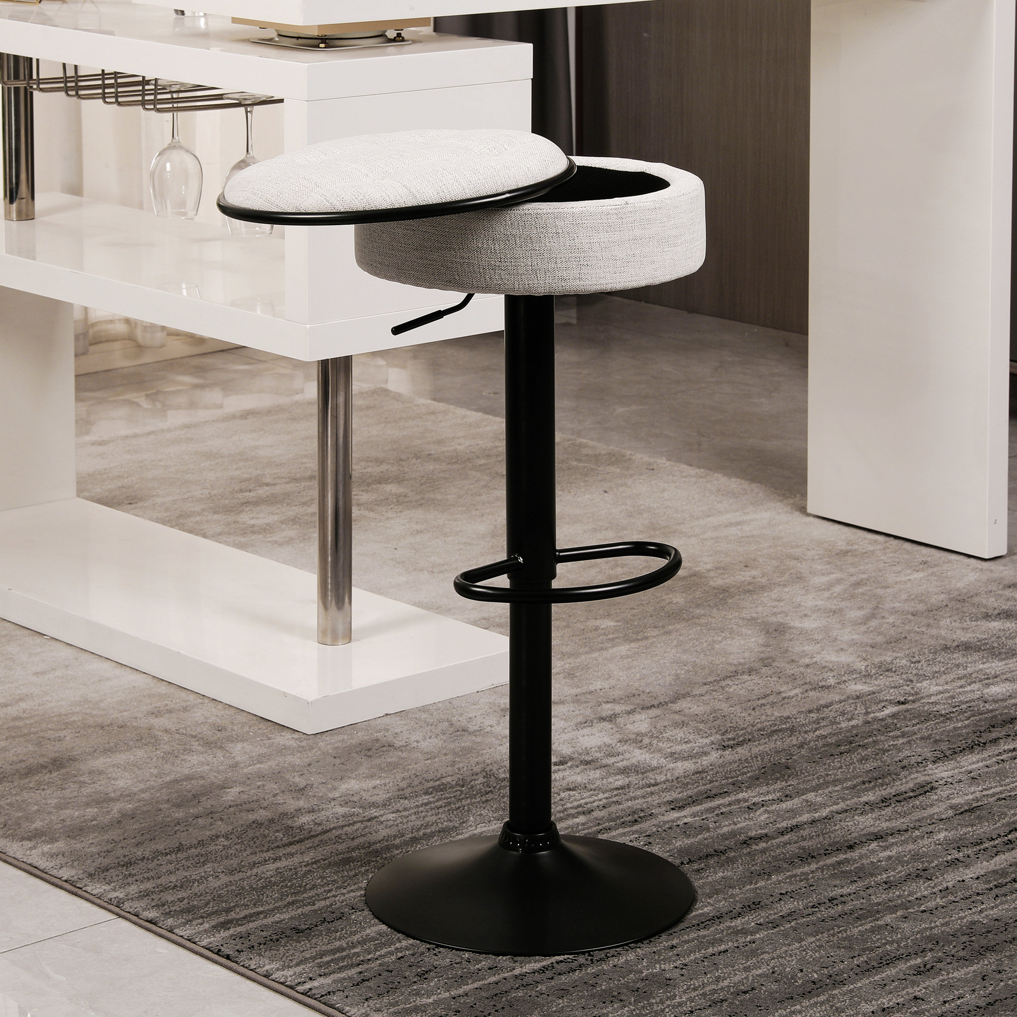 Mercer41 Two Pieces Round Storage Bar Stools, Height Adjustable ...